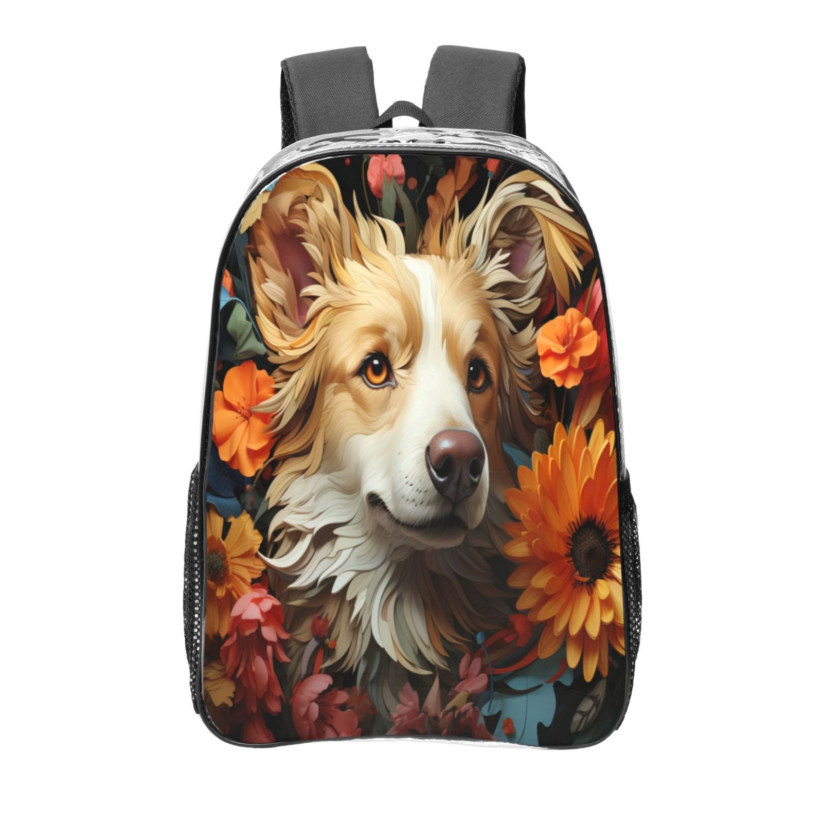 Susaid Vintage Colorful Flower Puppy Print Clear Backpack See Through ...