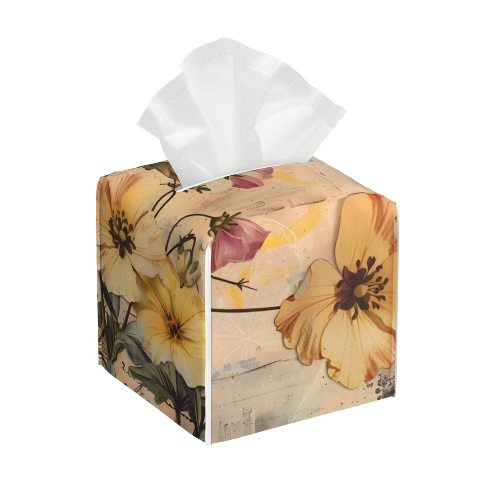 Susaid Vintage Floral Butterfly Collage Print PU Leather Tissue Box ...
