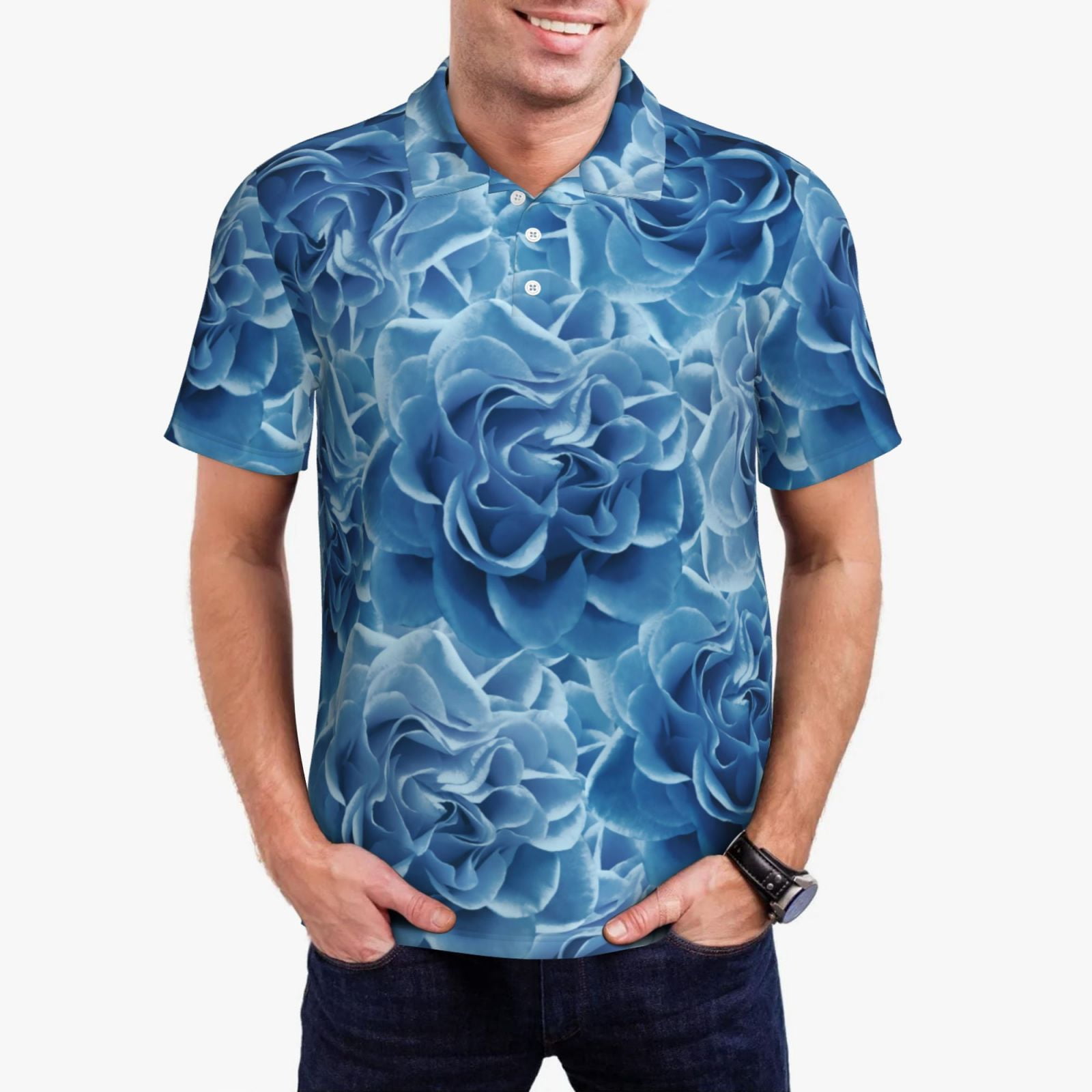 Susaid Vintage Floral Print Men's Short Sleeve Polo Shirt, Golf Shirts ...