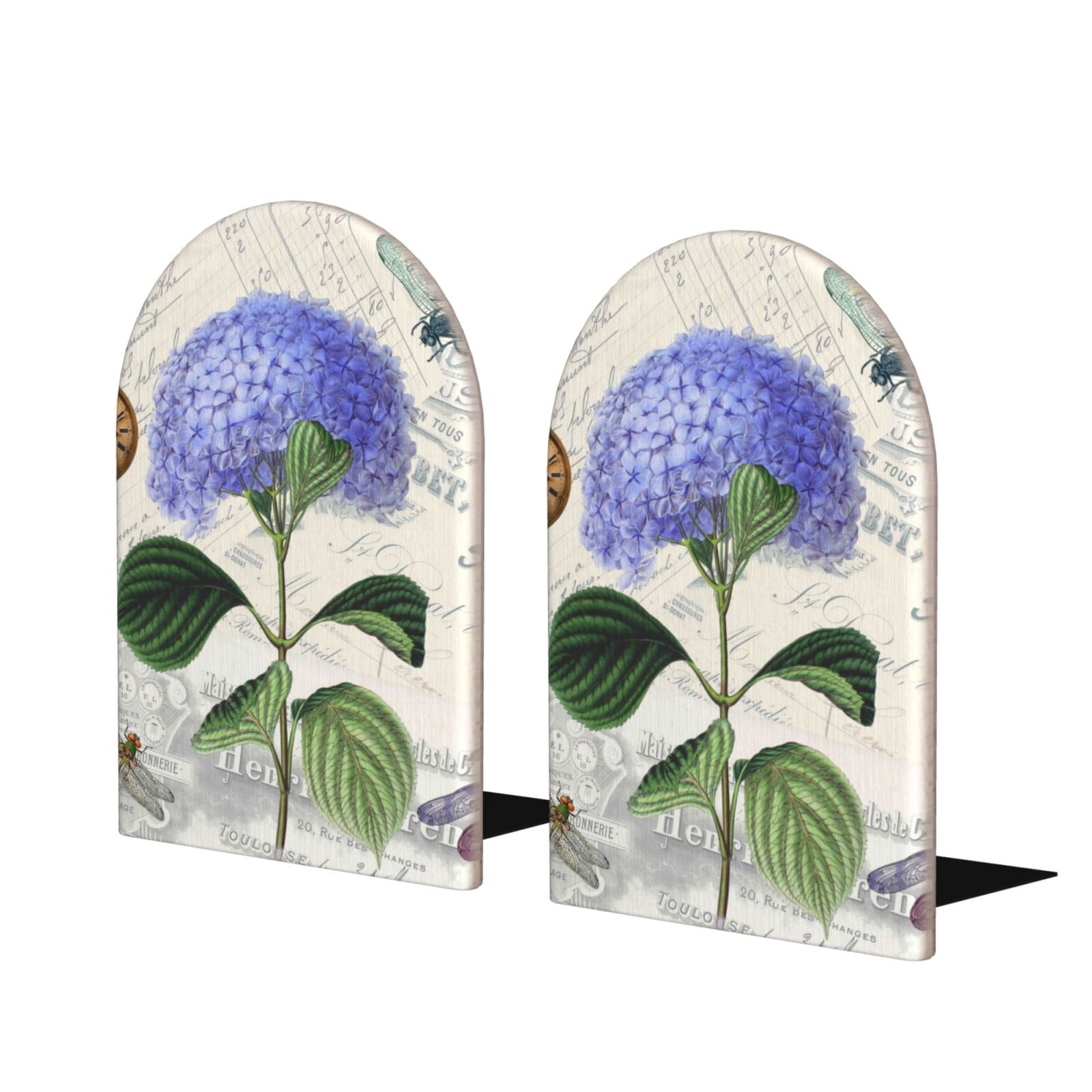 Susaid Vintage Flower Print Wooden Bookends Decorative Book Ends for ...