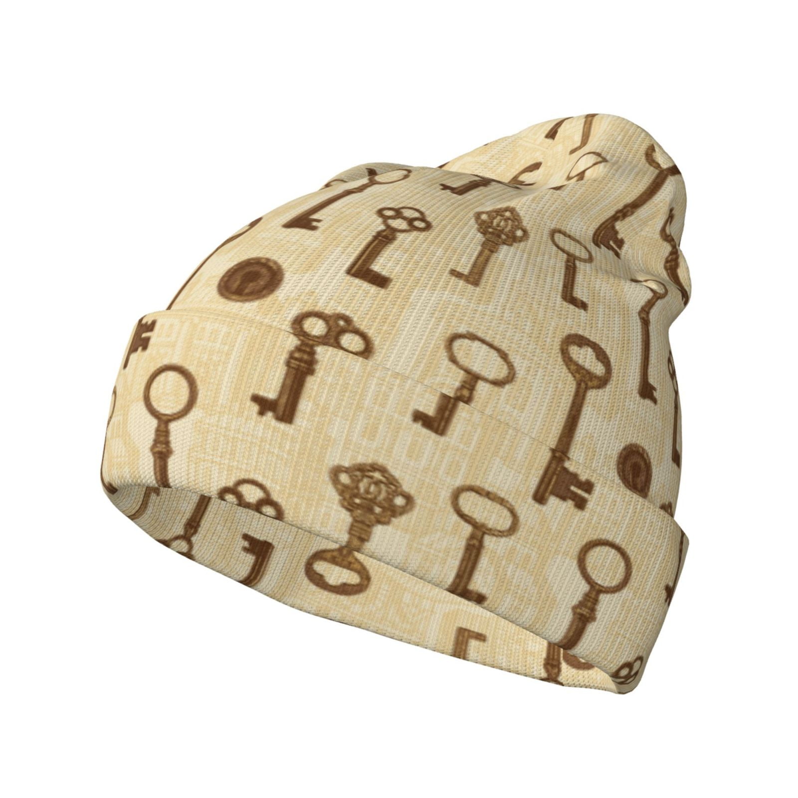 Susaid Vintage Keys Print Winter Beanie for Men Women, Lined Beanie ...