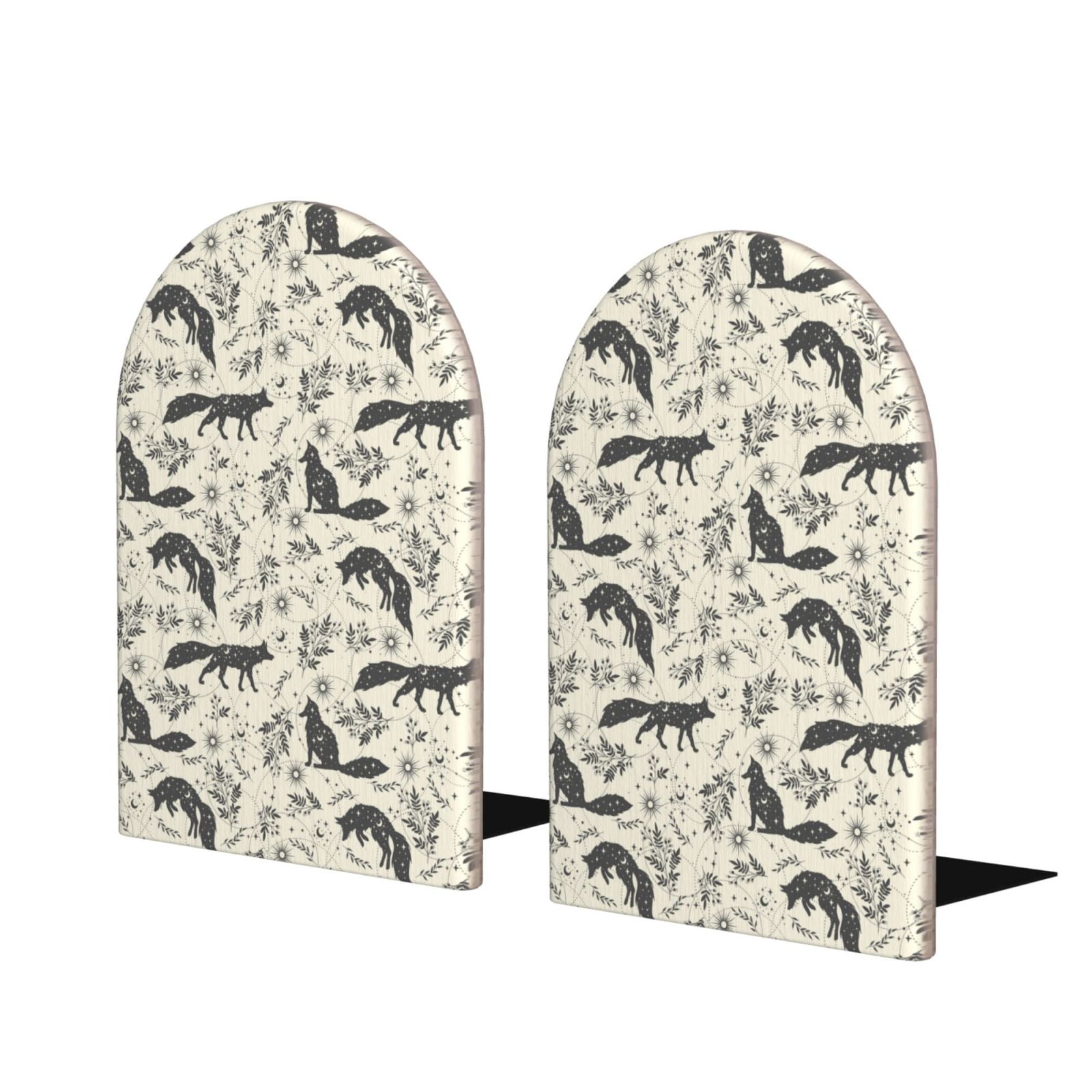 Susaid Vintage Moon Fox Print Wooden Bookends Decorative Book Ends for ...