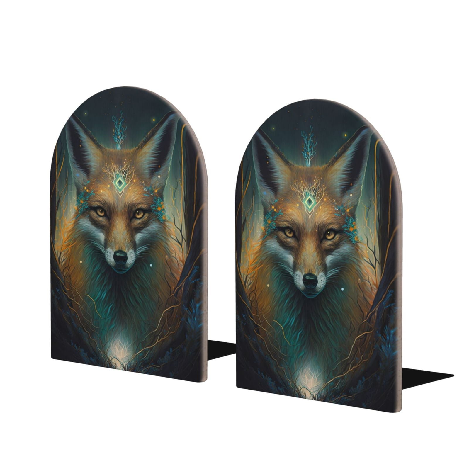 Susaid Vintage Pattern Fox Print Wooden Bookends Decorative Book Ends ...