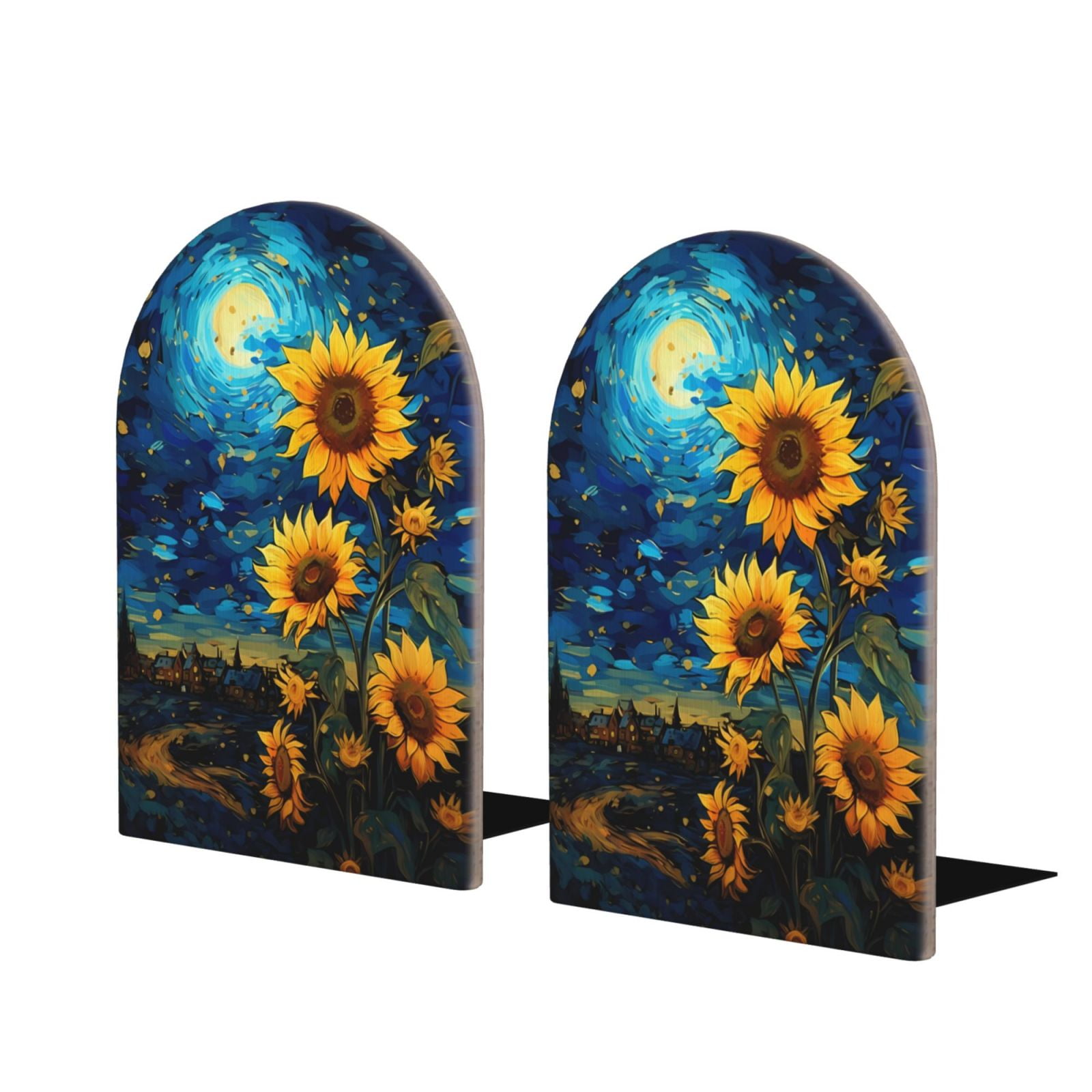 Susaid Vintage Starry Sky Sunflower Print Wooden Bookends Decorative ...