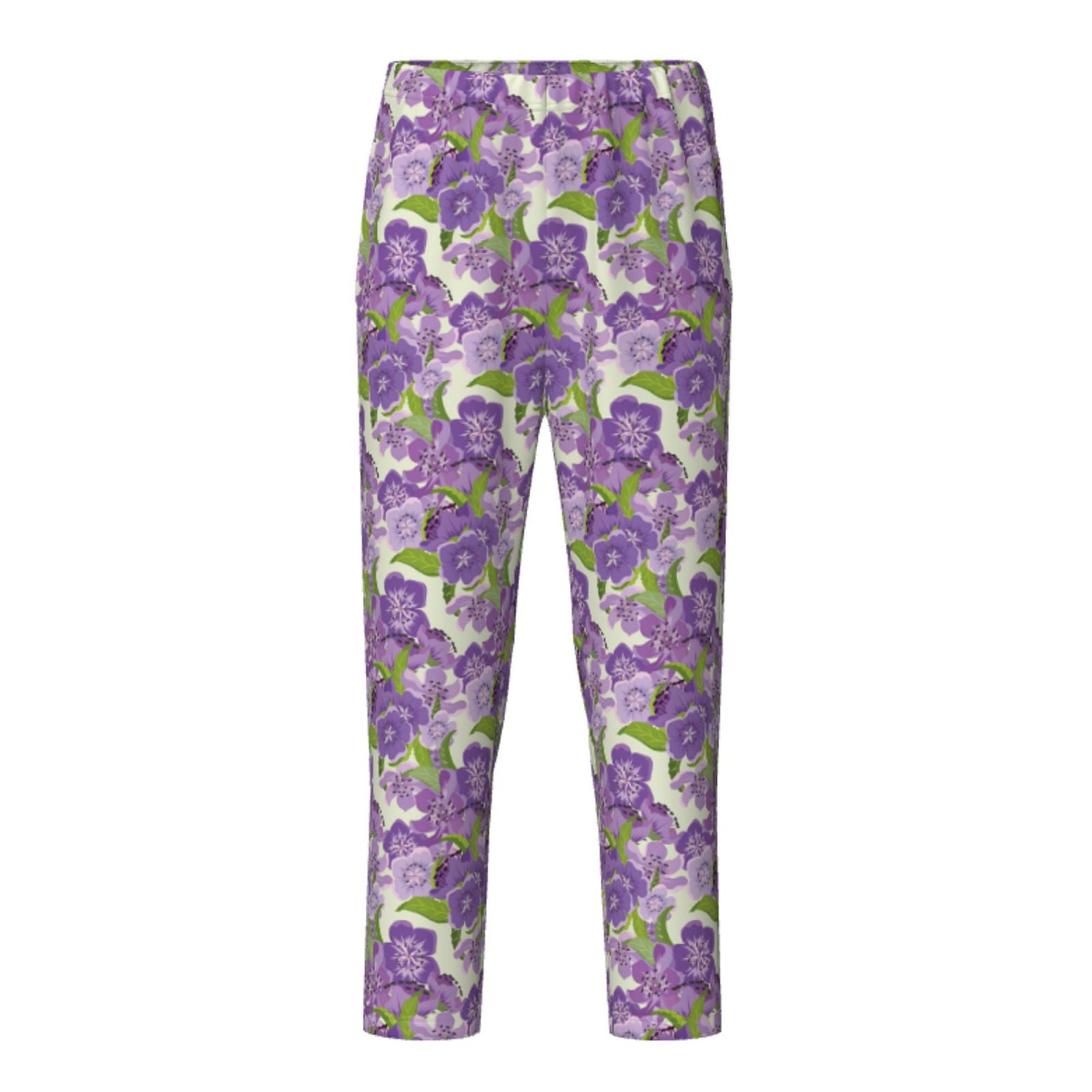 Susaid Violets Flowers Print Soft Teen Sleep Pants, Long Pajama Bottoms ...
