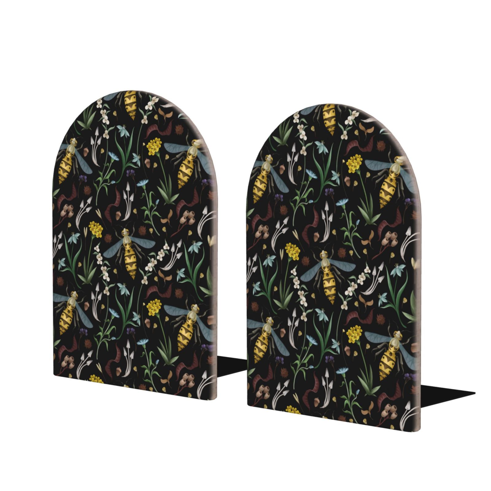 Susaid Wasp and Florals Print Wooden Bookends Decorative Book Ends for ...