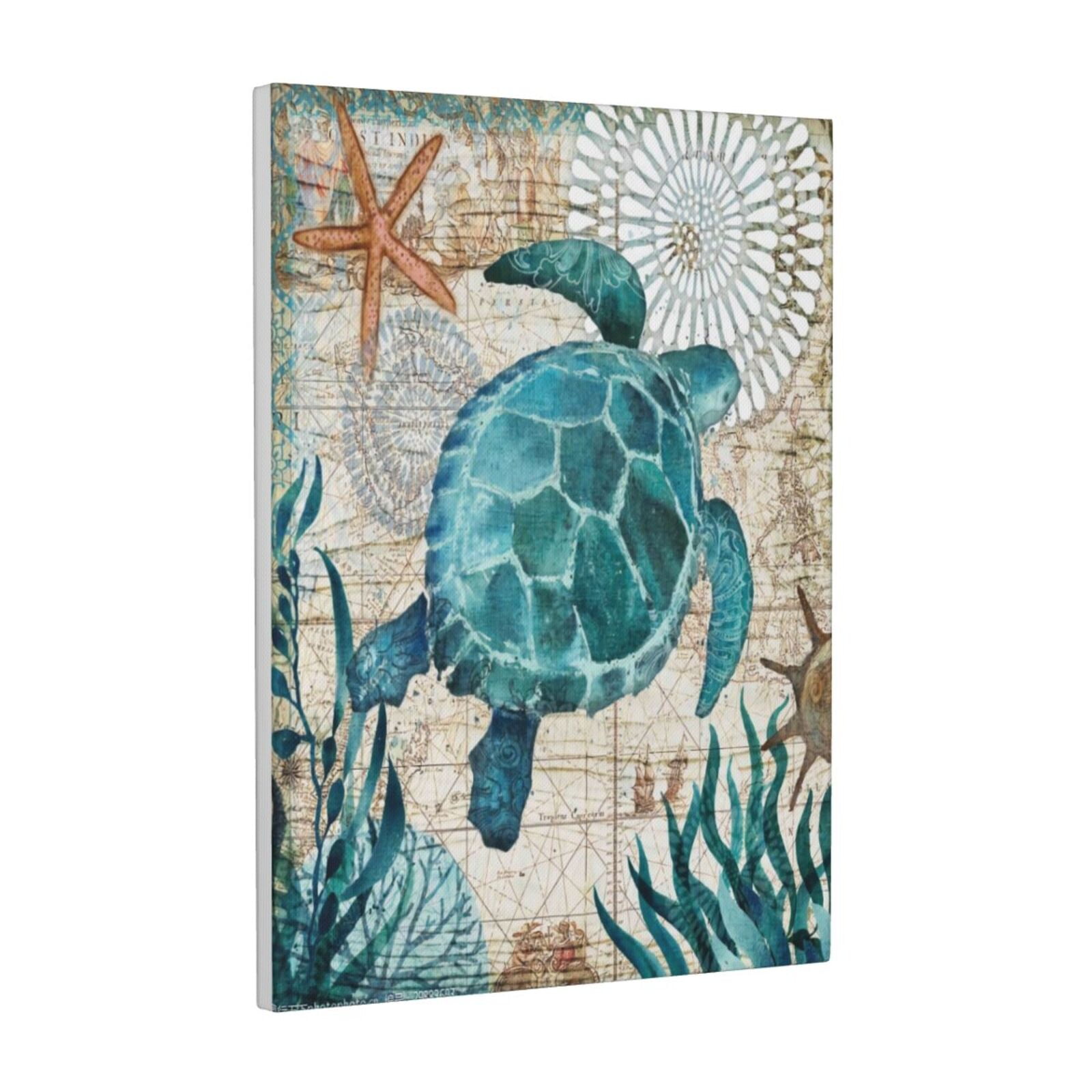 Susaid Watercolor Sea Turtle Pattern Vertical Canvas Wall Decor 12x16in ...