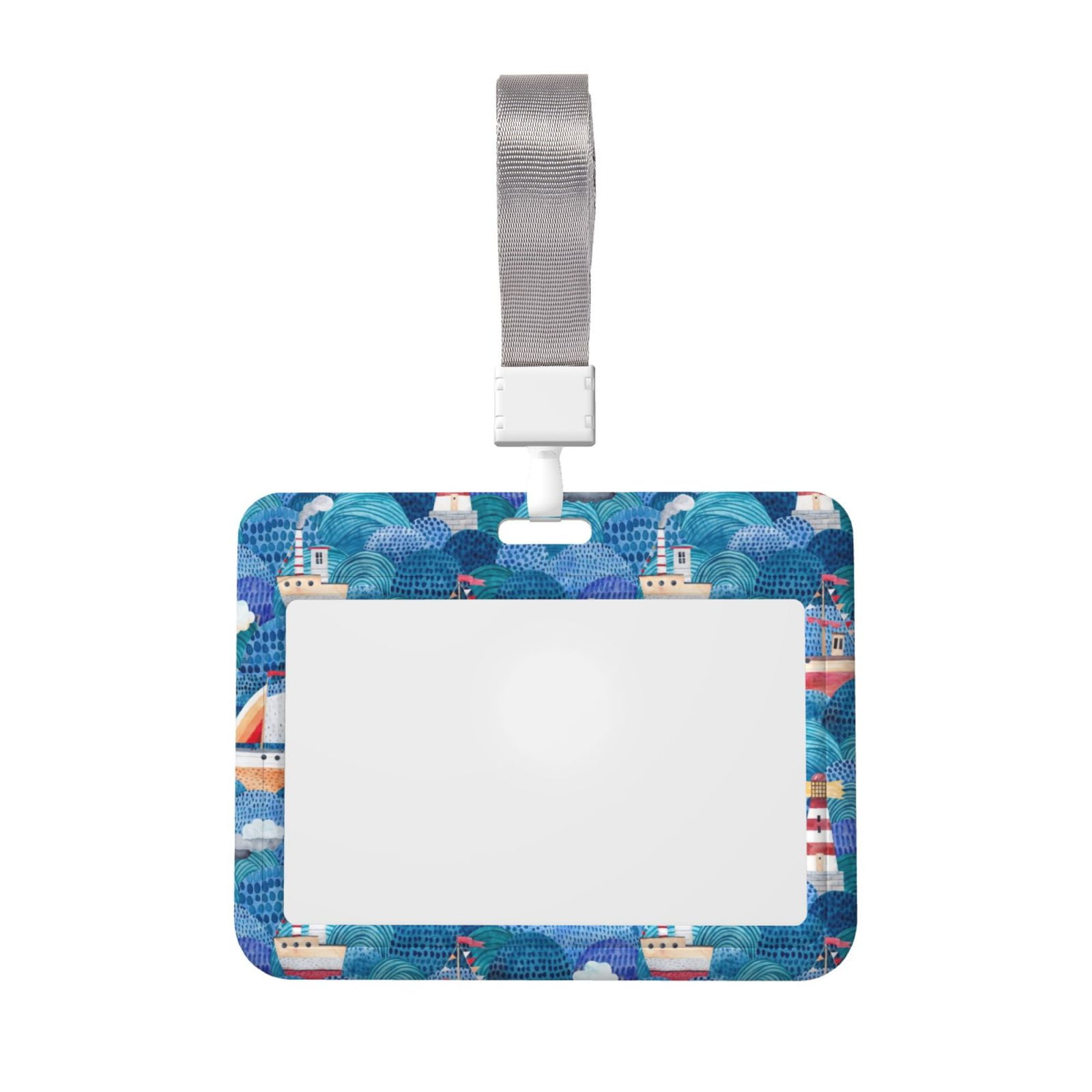 Susaid Watercolor Ships Print ID Badge Holder with Double-Sided Windows ...