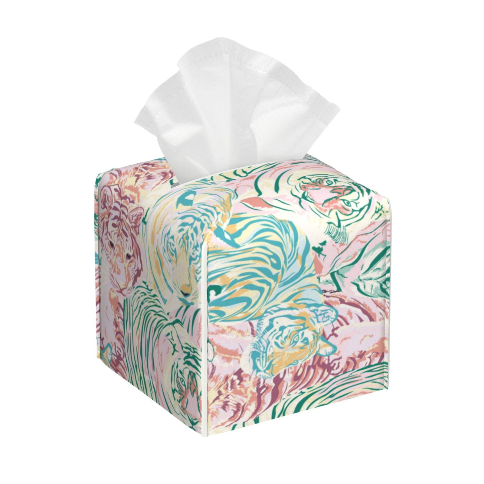 Susaid Watercolor Tiger Print PU Leather Tissue Box Cover, Square ...