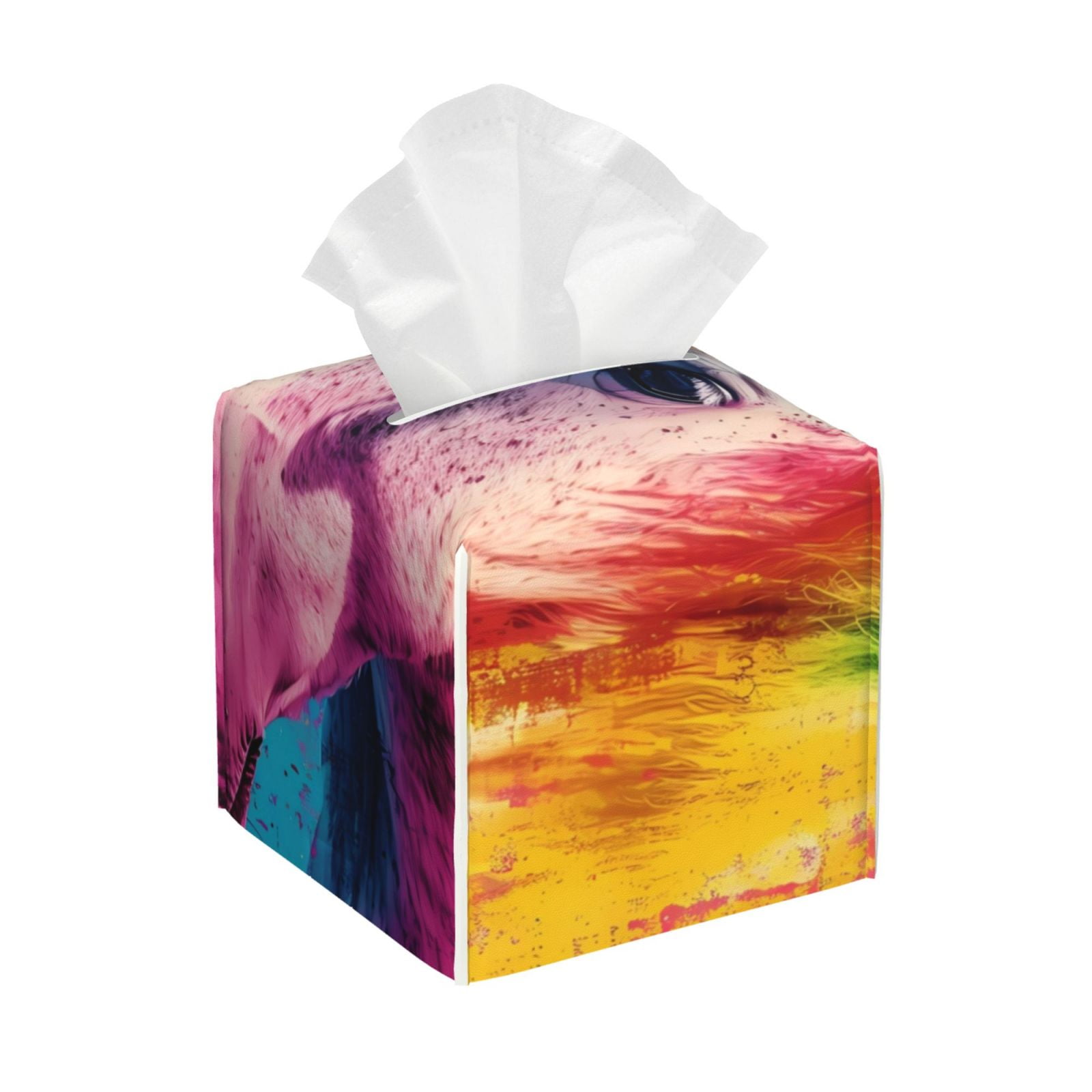 Susaid Watercolor White Horse Print PU Leather Tissue Box Cover, Square ...