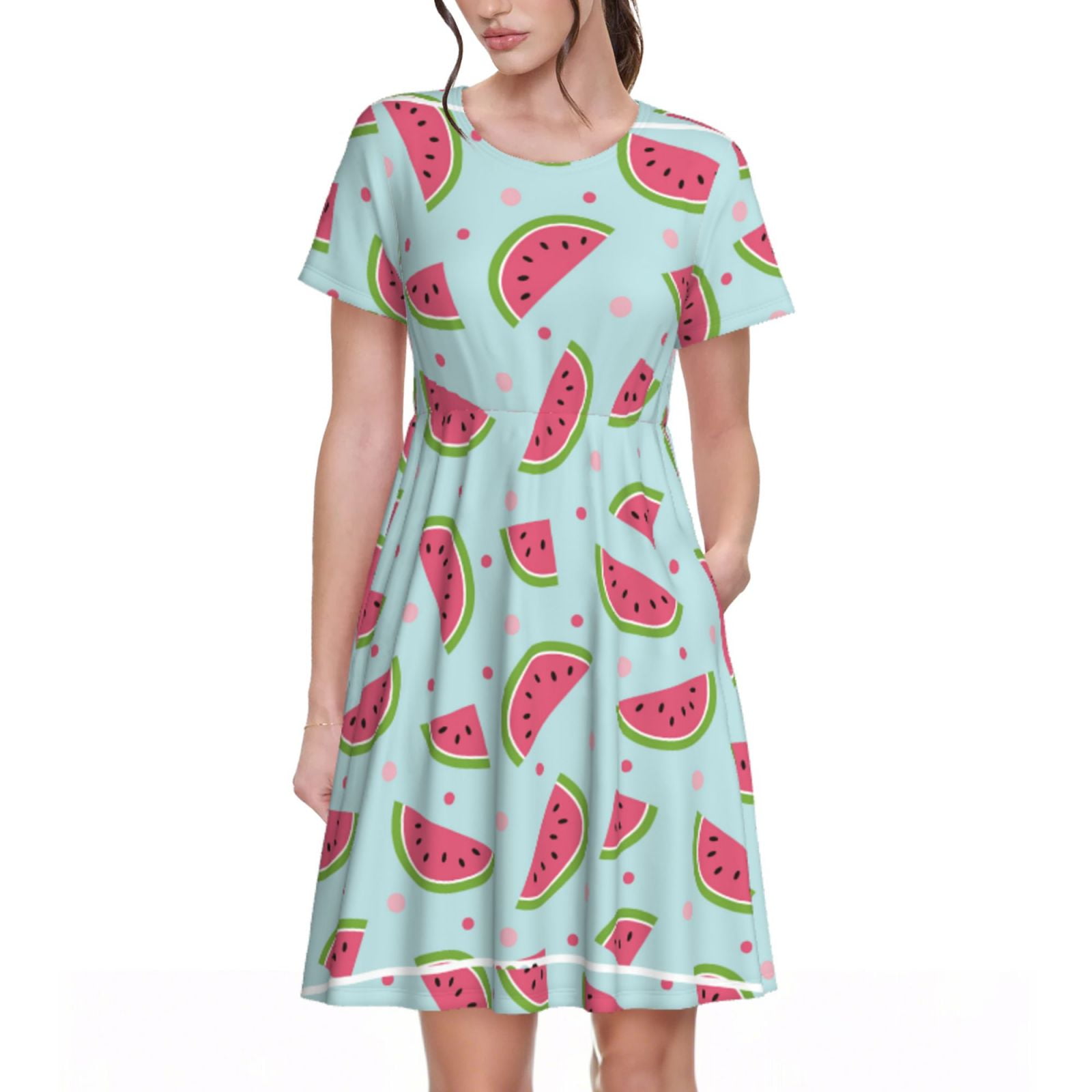 Susaid Watermelon Pattern Women's Casual Floral Print Crewneck Short ...