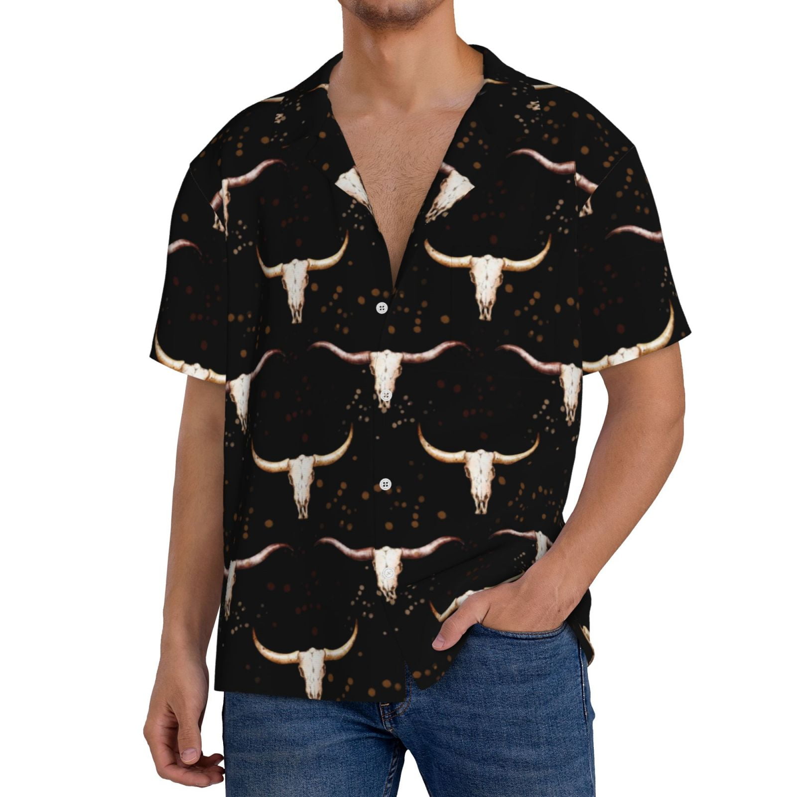 Susaid Western Cowboy Print Men's Polo Shirts Button Down Short Sleeve ...