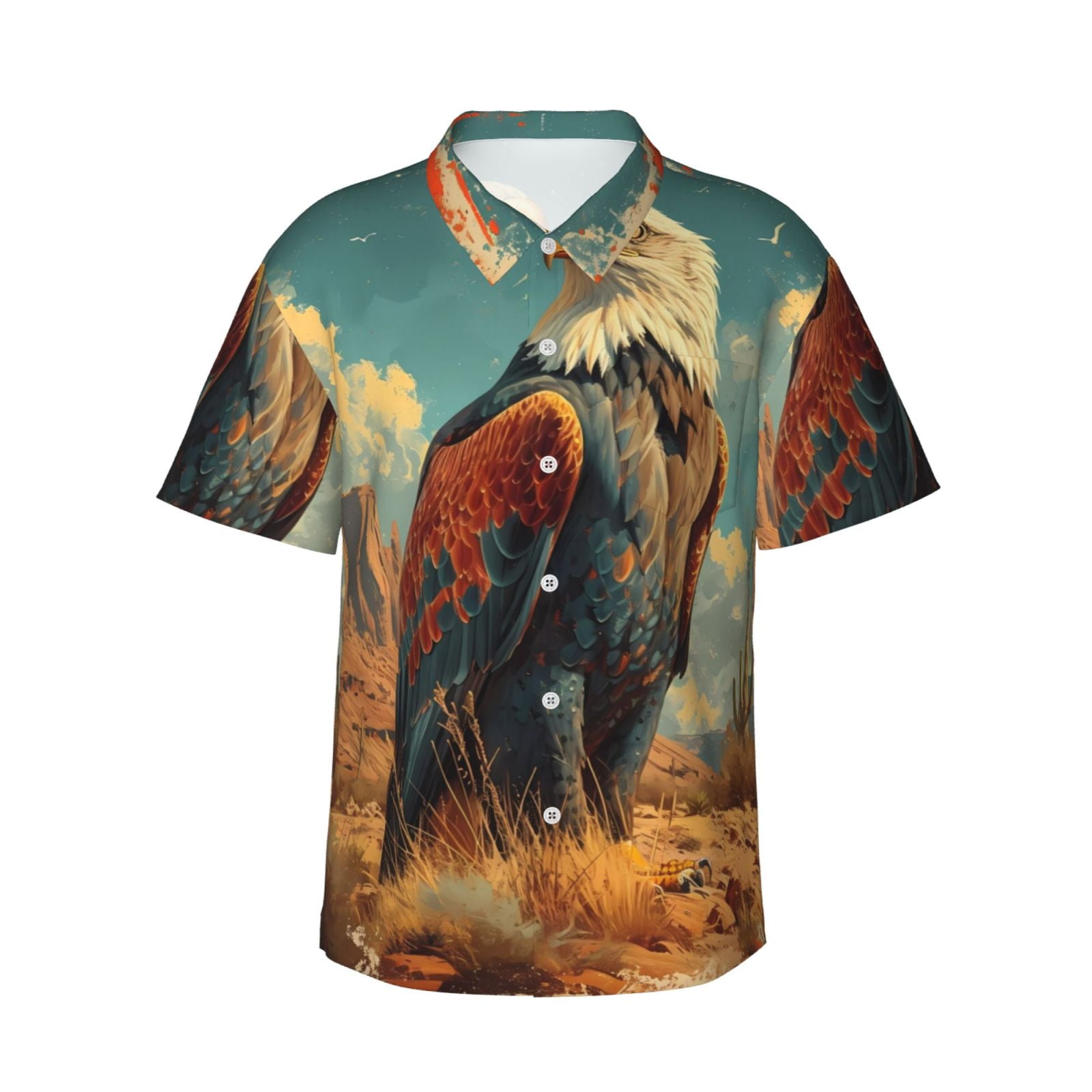 Susaid Western Desert Cactus Bald Eagle Print Short Sleeve Shirts ...