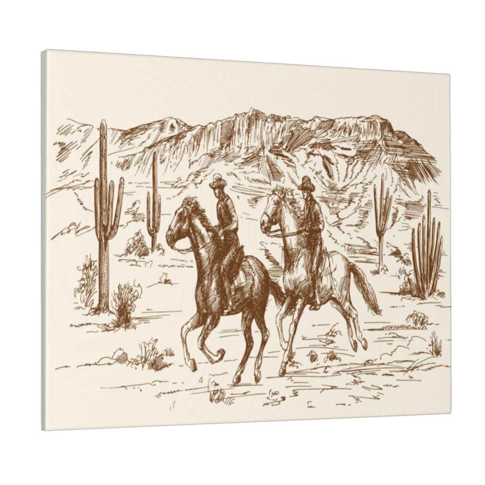Susaid Western Desert Cowboys1 Pattern Canvas Wall Decor Poster Framed ...