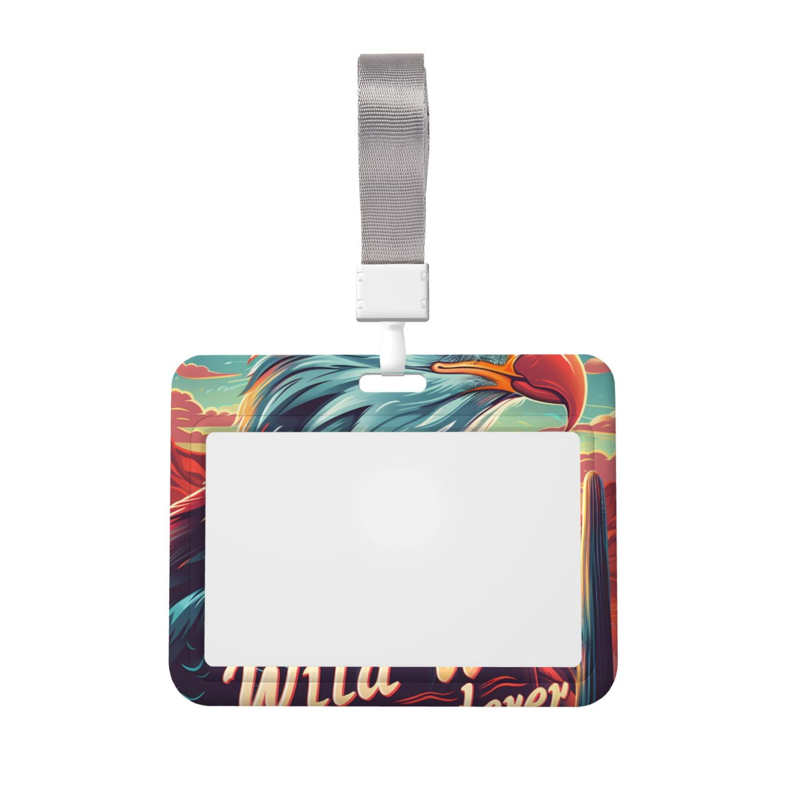 Susaid Western Style Bald Eagle Print ID Badge Holder with Double-Sided Windows Horizontal Hard ...