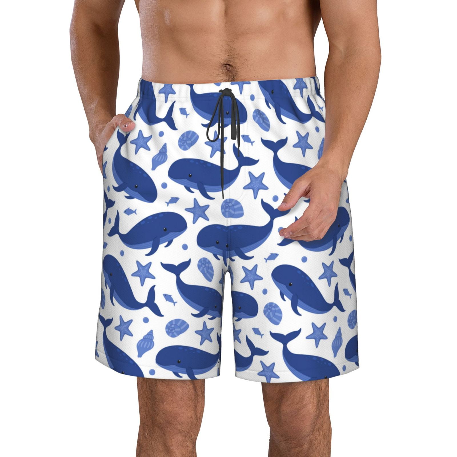 Susaid Whale Print Men's Swim Trunks Hawaiian Bathing Mesh Lining Suit ...