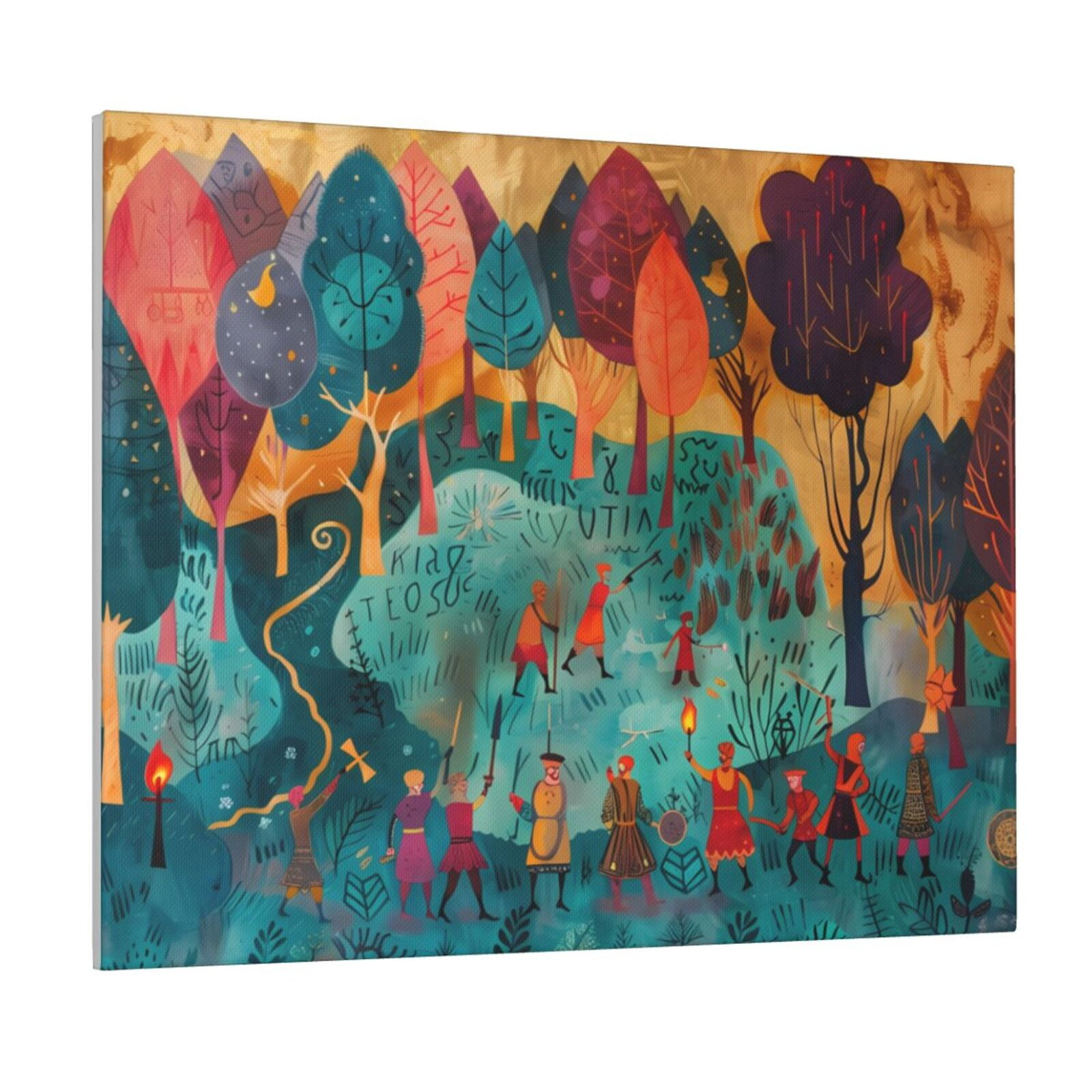 Susaid Whimsical Forest Scene Pattern Canvas Wall Decor Poster Framed ...