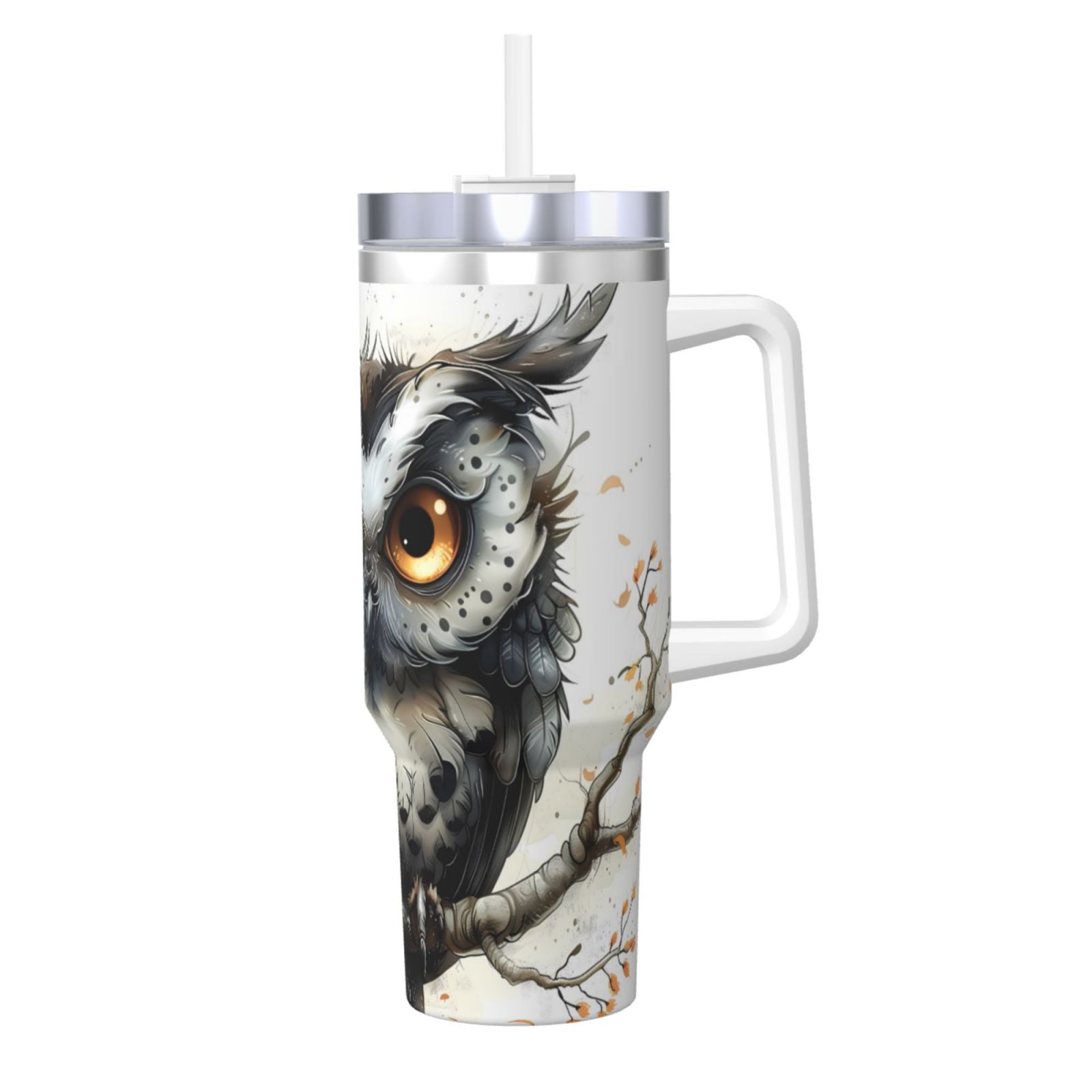 Susaid Whimsical Owl On Branch Print Indoor Outdoor Straw Lid 40oz Ice ...