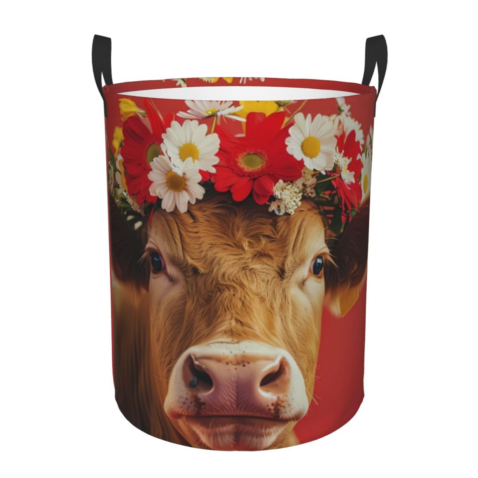 Susaid White And Red Daisy Cow Print Waterproof Oxford Cloth Storage ...