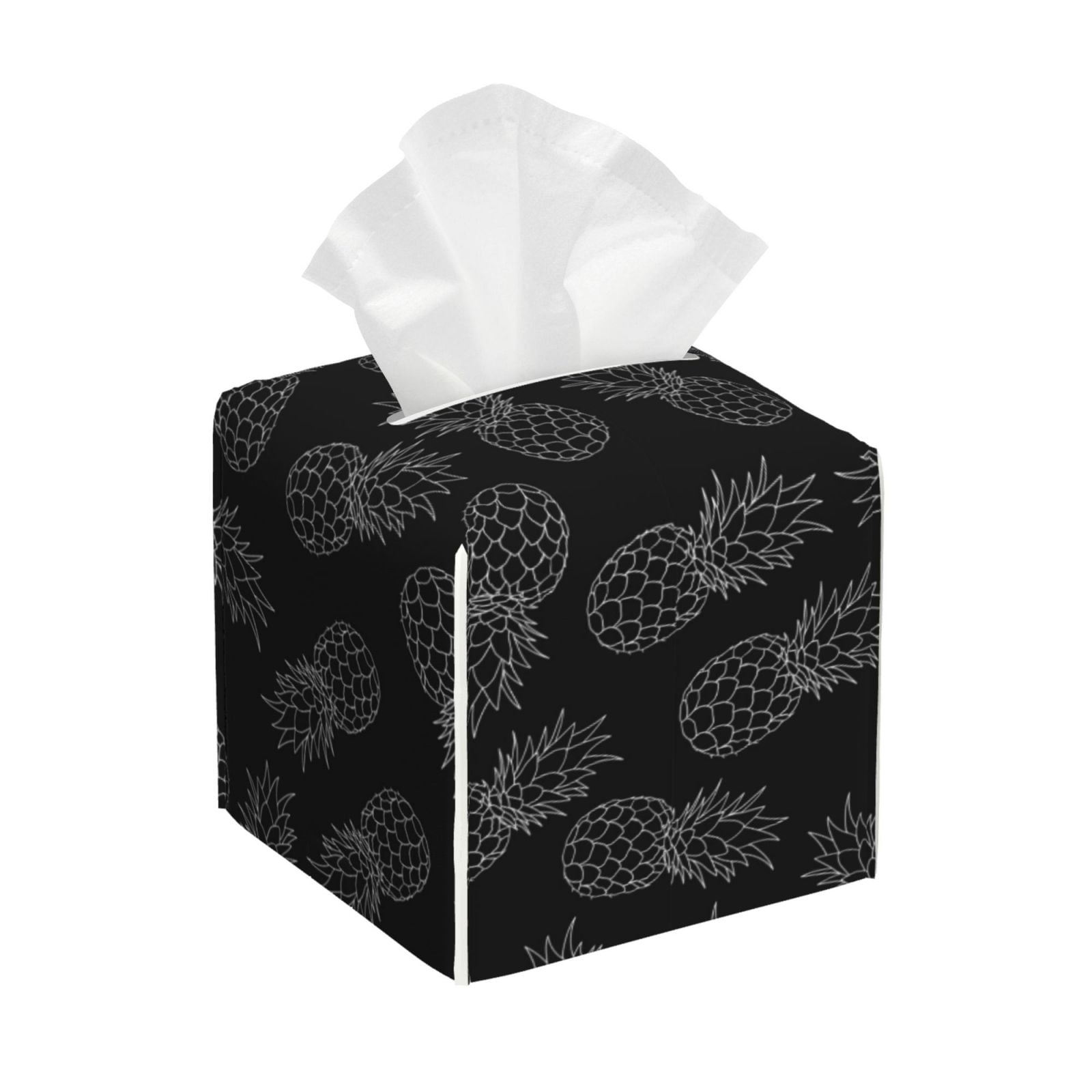 Susaid White Pineapples Print PU Leather Tissue Box Cover, Square ...