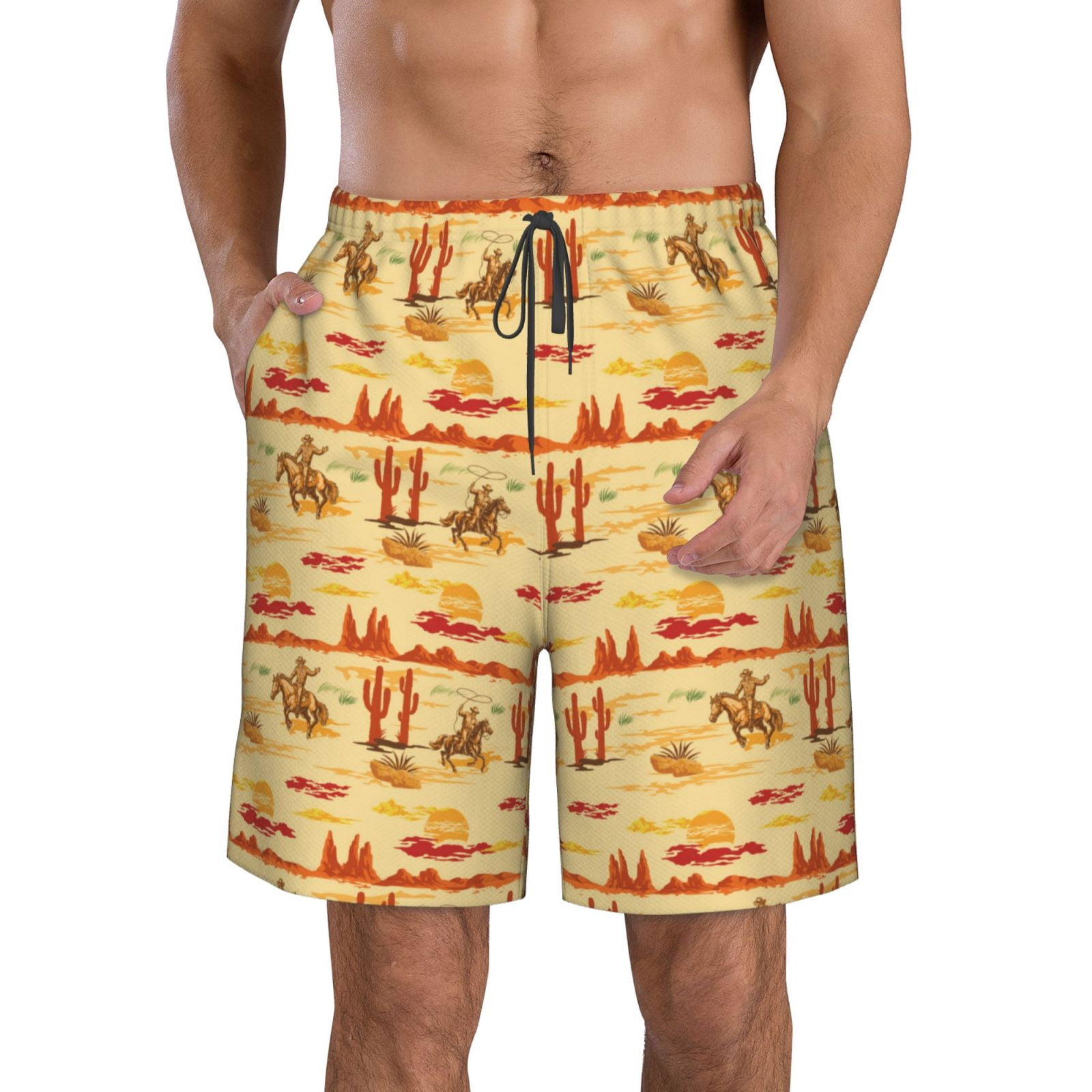 Susaid Wild West Colorful Print Men's Swim Trunks Hawaiian Bathing Mesh ...