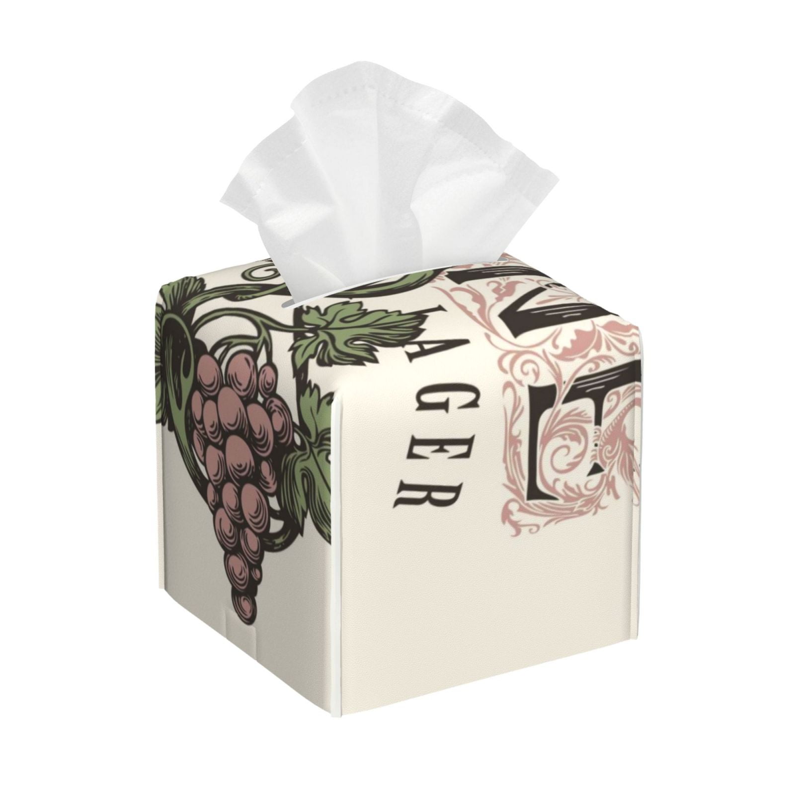 Susaid Wine Print PU Leather Tissue Box Cover, Square Decorative Tissue ...