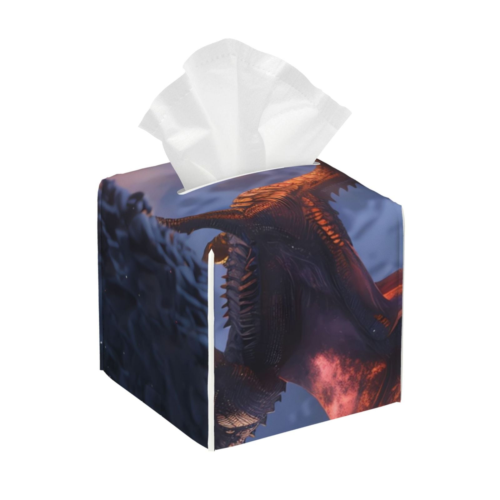 Susaid Winter Fire Dragon Print PU Leather Tissue Box Cover, Square ...