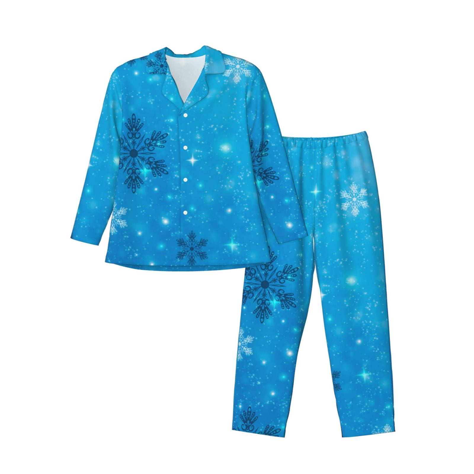 Susaid Winter With Snowflakes Print Men's Long Sleeve Pajama Set, Two ...