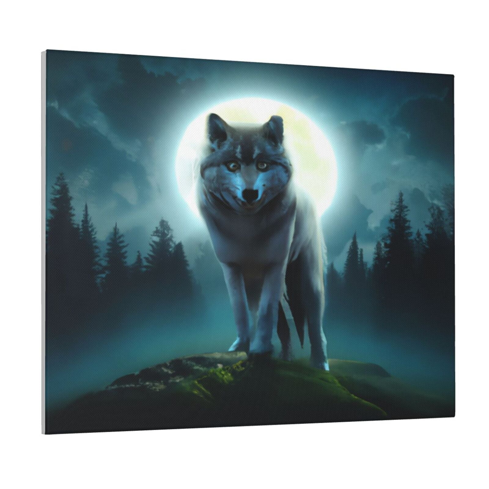 Susaid Wolf Pattern Canvas Wall Decor Poster Framed Artwork Decoration ...