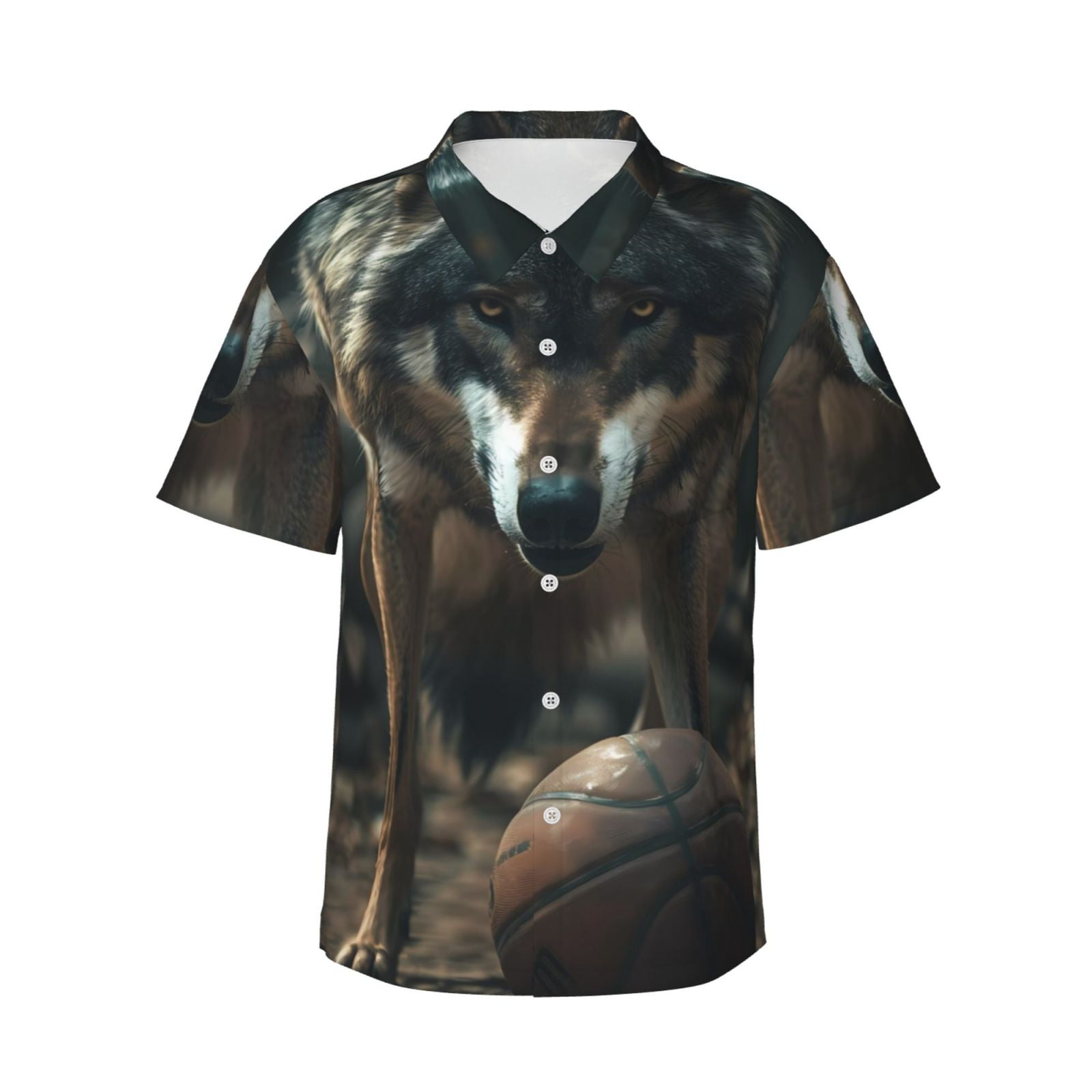 Susaid Wolf With Basketball Print Hawaiian Shirts for Men Women ...