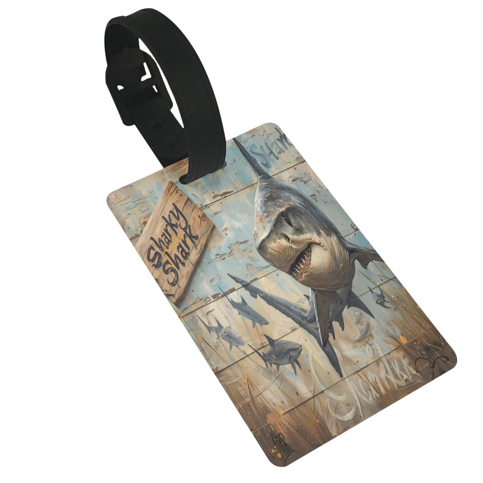 Susaid Wood Grain Shark Print Funny Luggage Tags Colorful Unique Travel ...