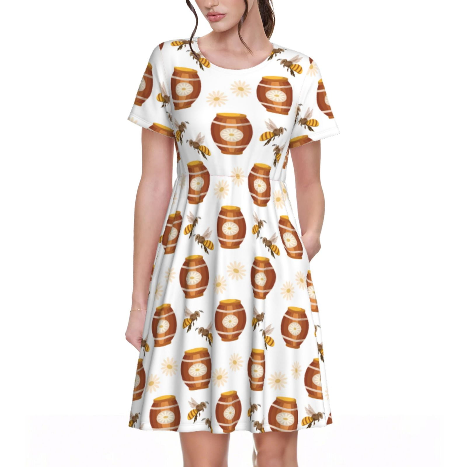 Susaid Wooden Barrels With Honey Pattern Women's Casual Floral Print ...
