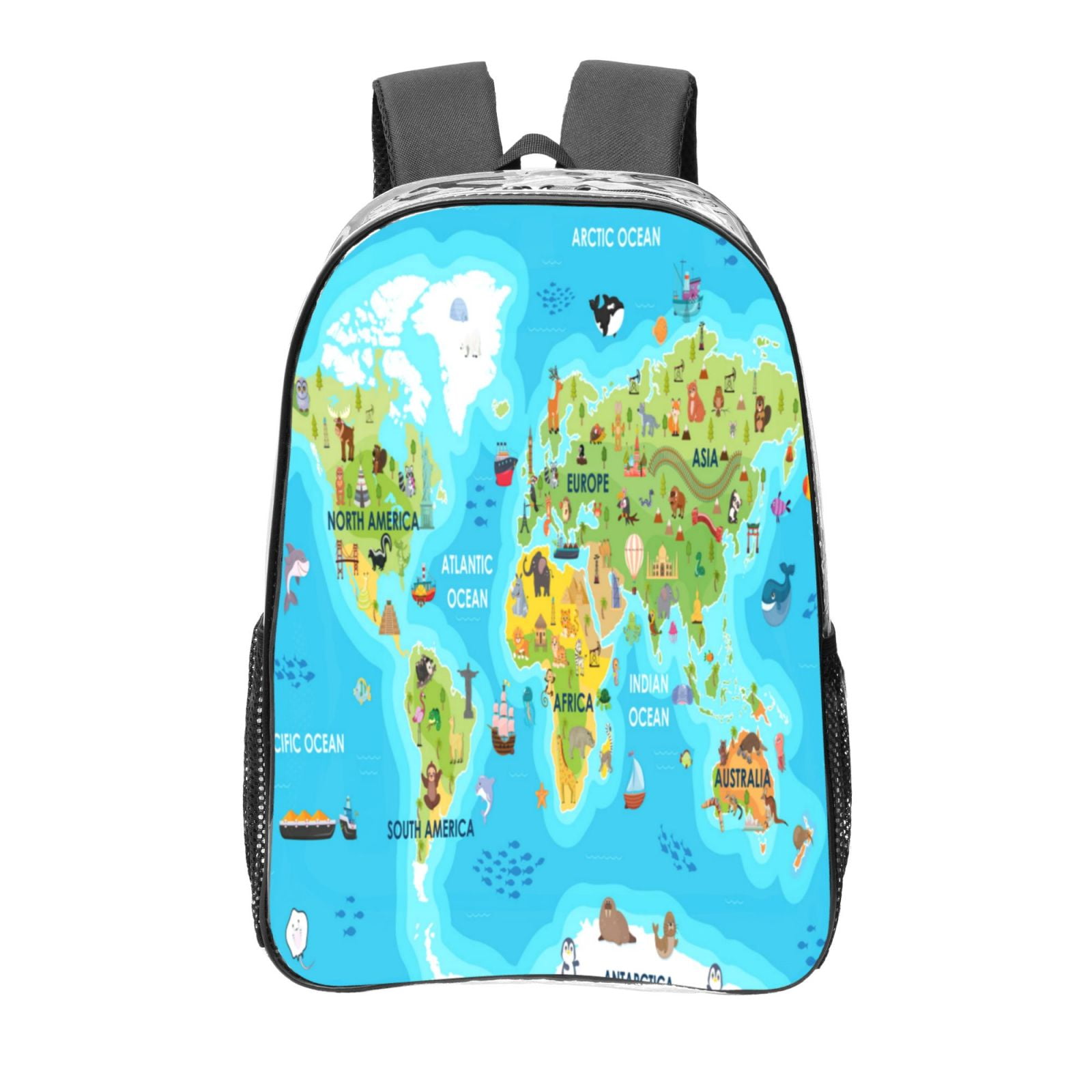 Susaid World Map With Animals Landmarks Print Clear Backpack See ...