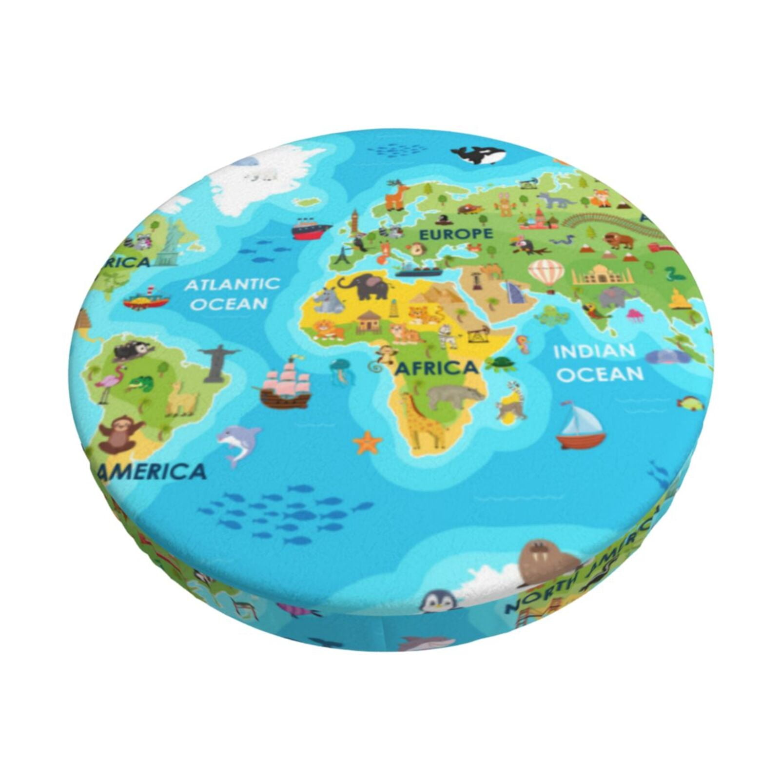 Susaid World Map With Animals Landmarks Print Elastic Bar Stool Cover ...
