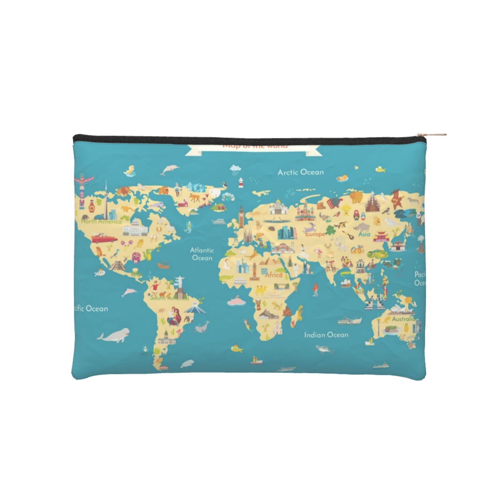 Susaid World Map With Landmarks Print Makeup Mini Bags for Women Multi ...
