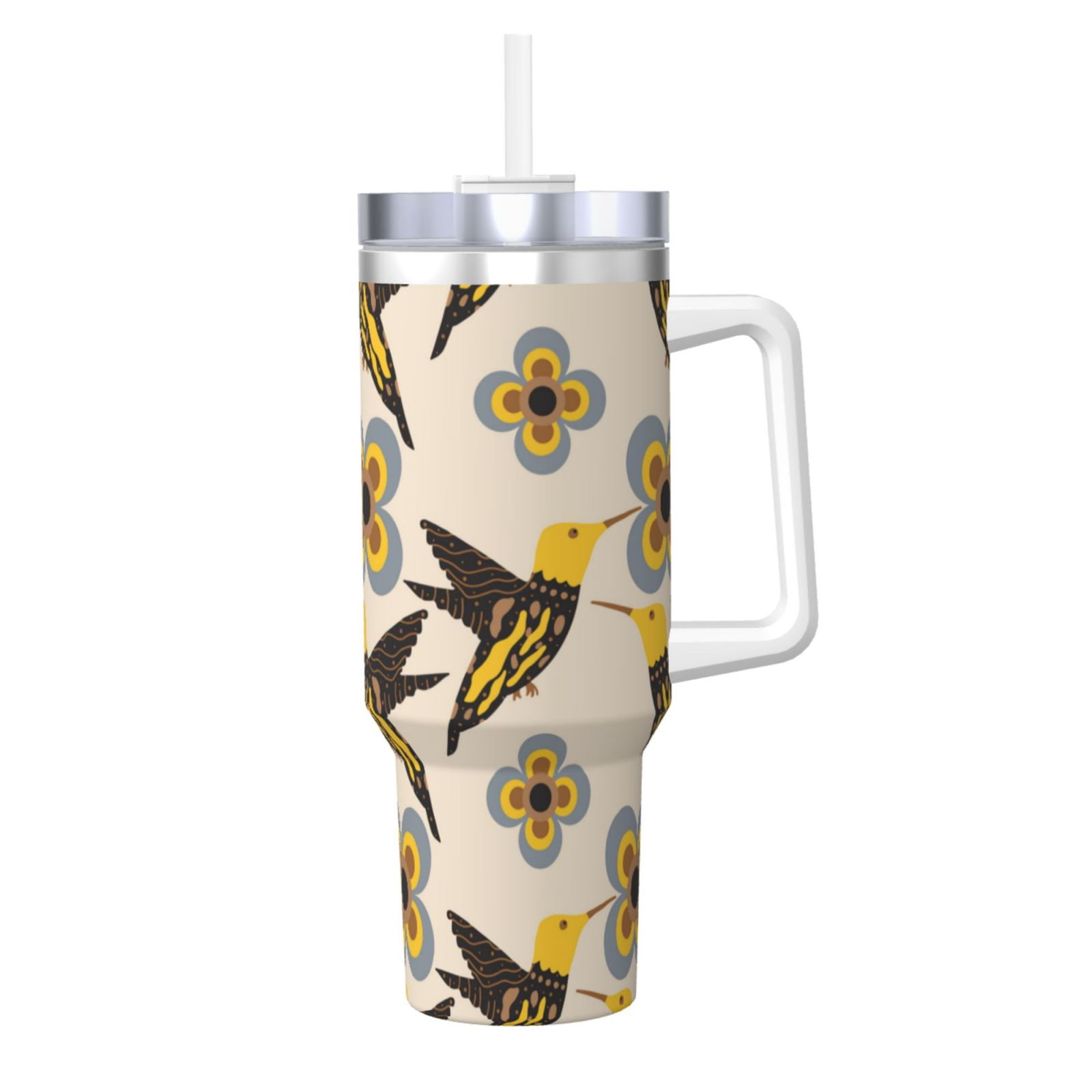 Susaid Yellow Flowers Hummingbird Print Indoor Outdoor Straw Lid 40oz ...