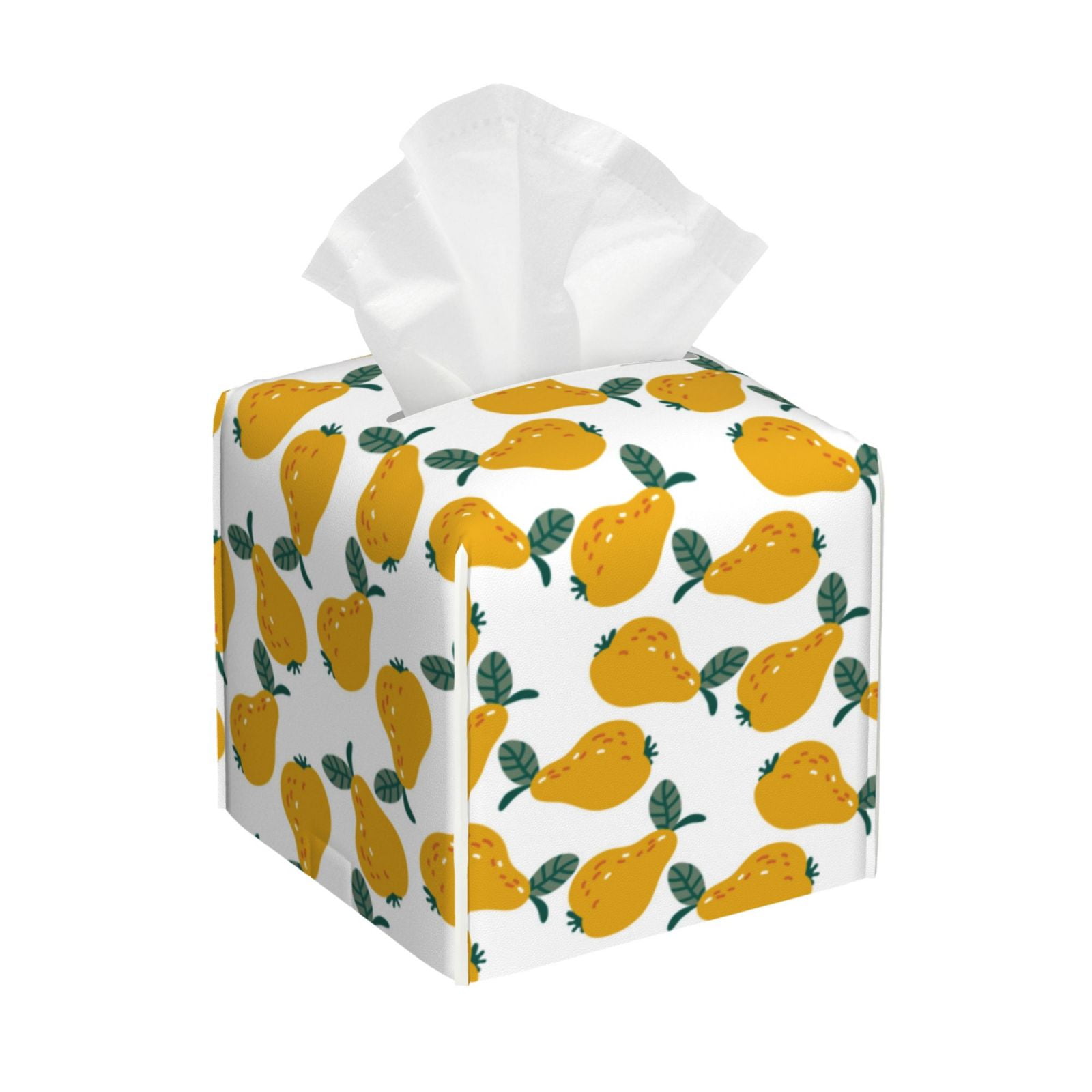 Susaid Yellow Pears Print PU Leather Tissue Box Cover, Square ...