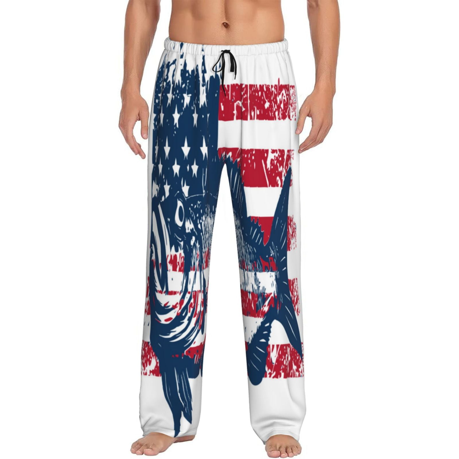 Susaid bass fish with the USA flag Print Mens Pajama Pants Set Sleep ...