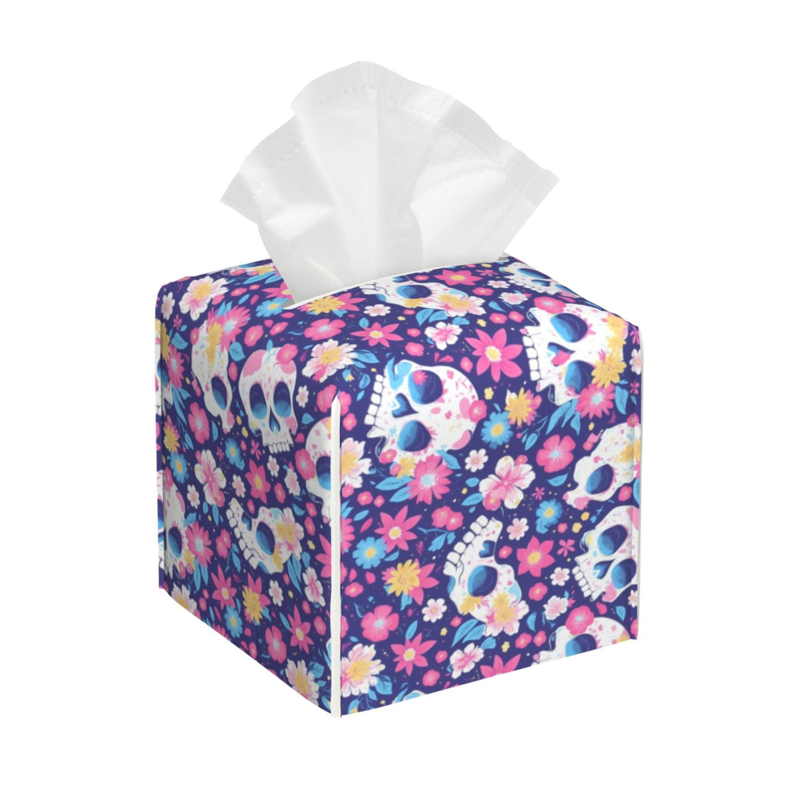 Susaid blue flower Skull colorful Print PU Leather Tissue Box Cover ...