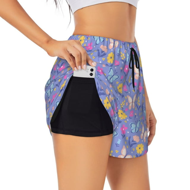 Susaid butterflies and flowers Print Women's High Waisted Running Shorts Quick Dry Athletic Gym ...