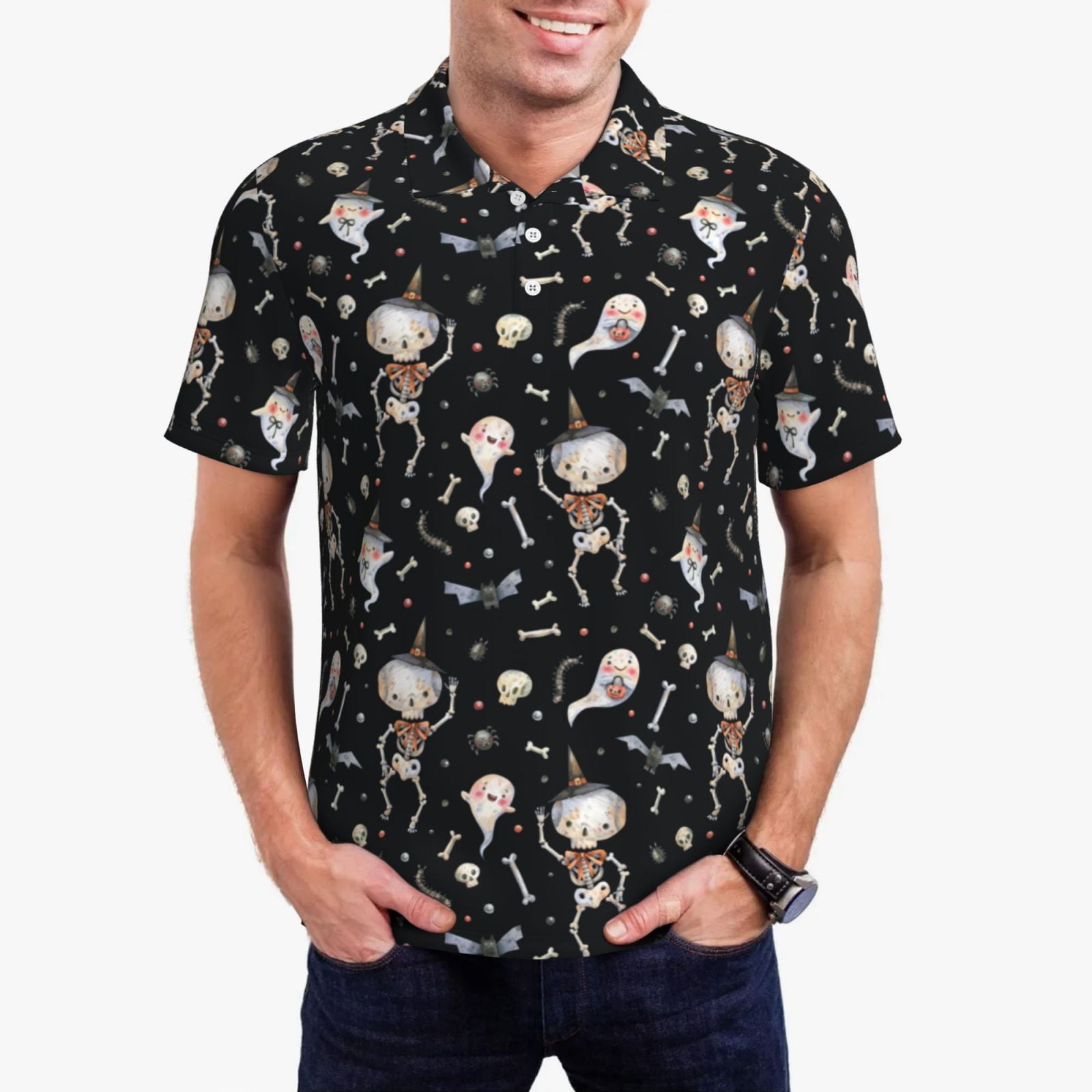 Susaid cute Skull bone Print Men's Short Sleeve Polo Shirt, Golf Shirts ...