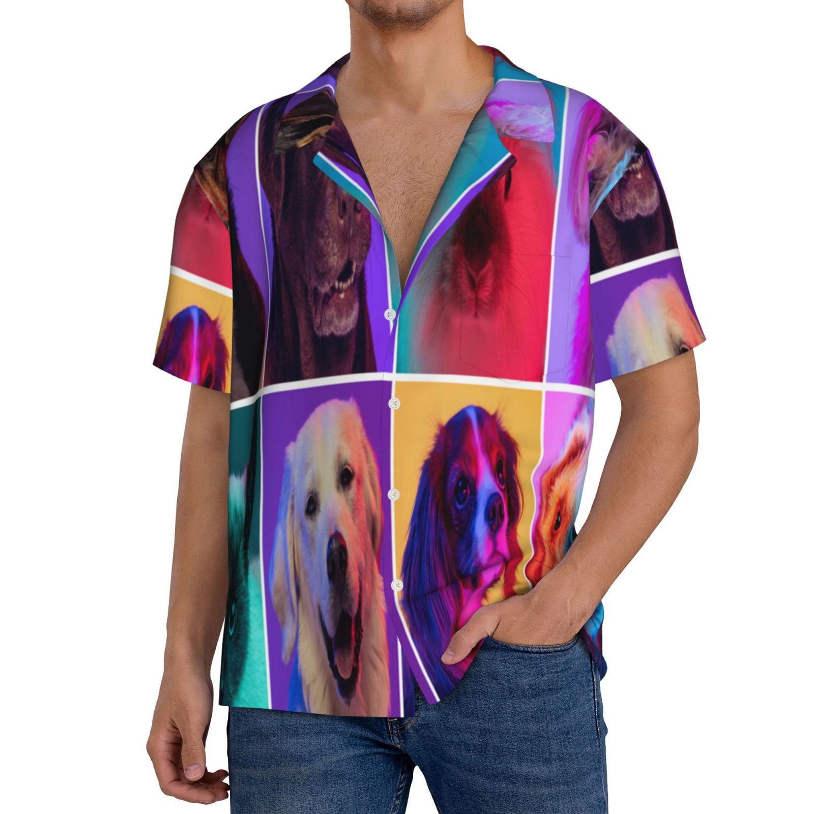 Susaid cute dogs of different breeds Print Men's Polo Shirts Button ...