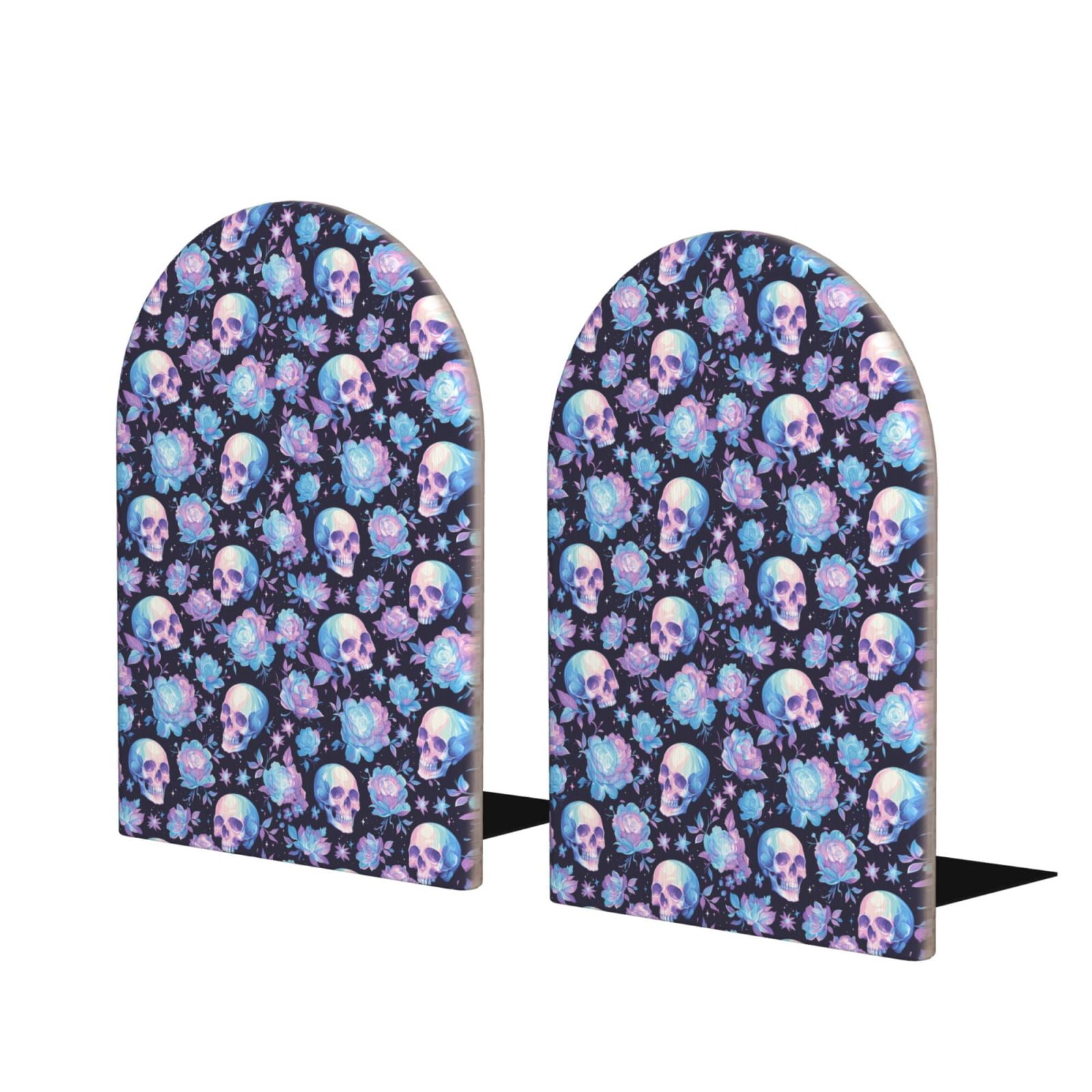 Susaid flower Skull in starry sky Print Wooden Bookends Decorative Book ...