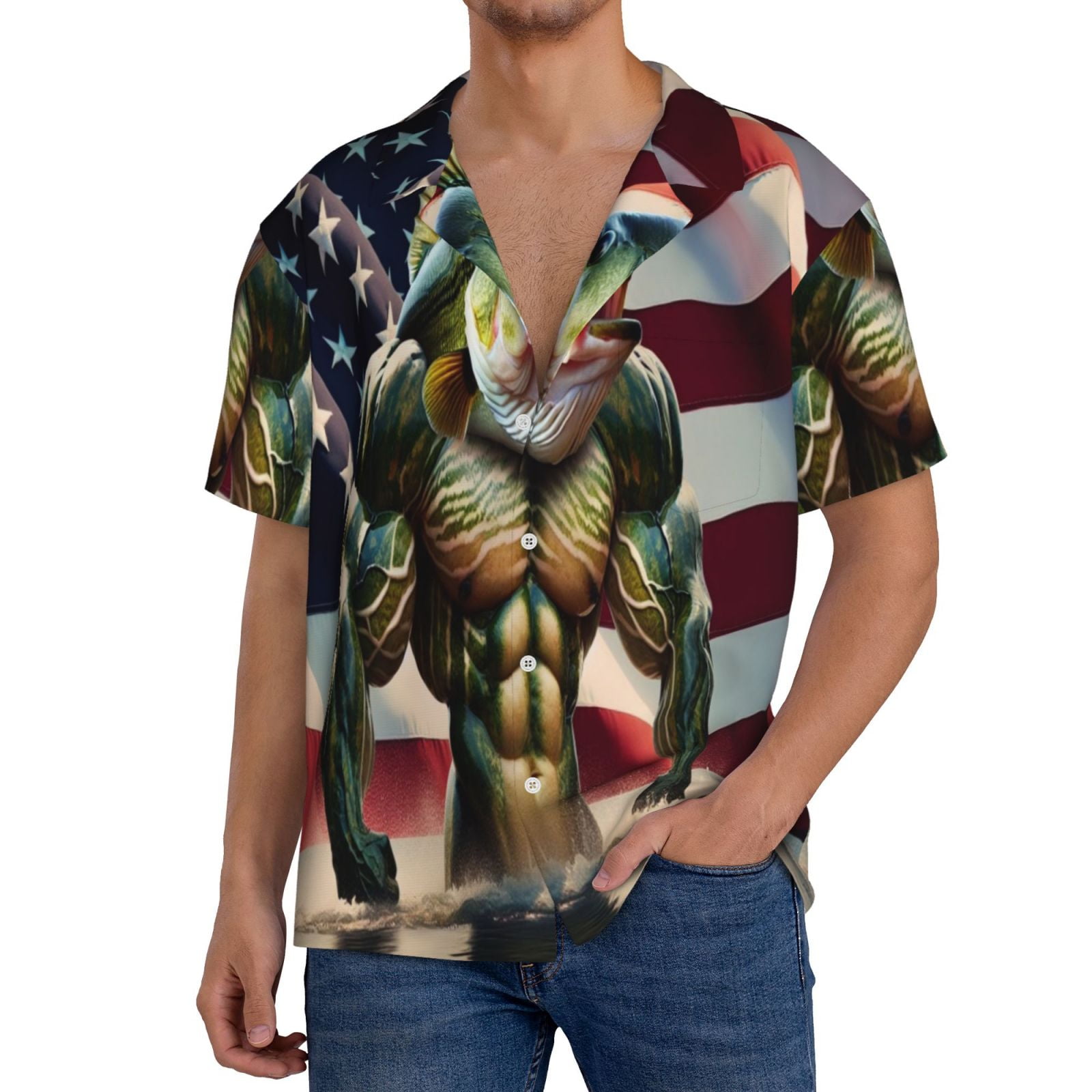 Susaid giant bass with big muscles Print Men's Polo Shirts Button Down ...