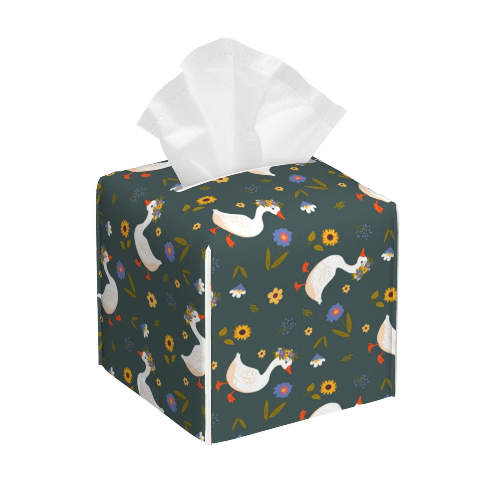 Susaid goose of sunflower Print PU Leather Tissue Box Cover, Square ...