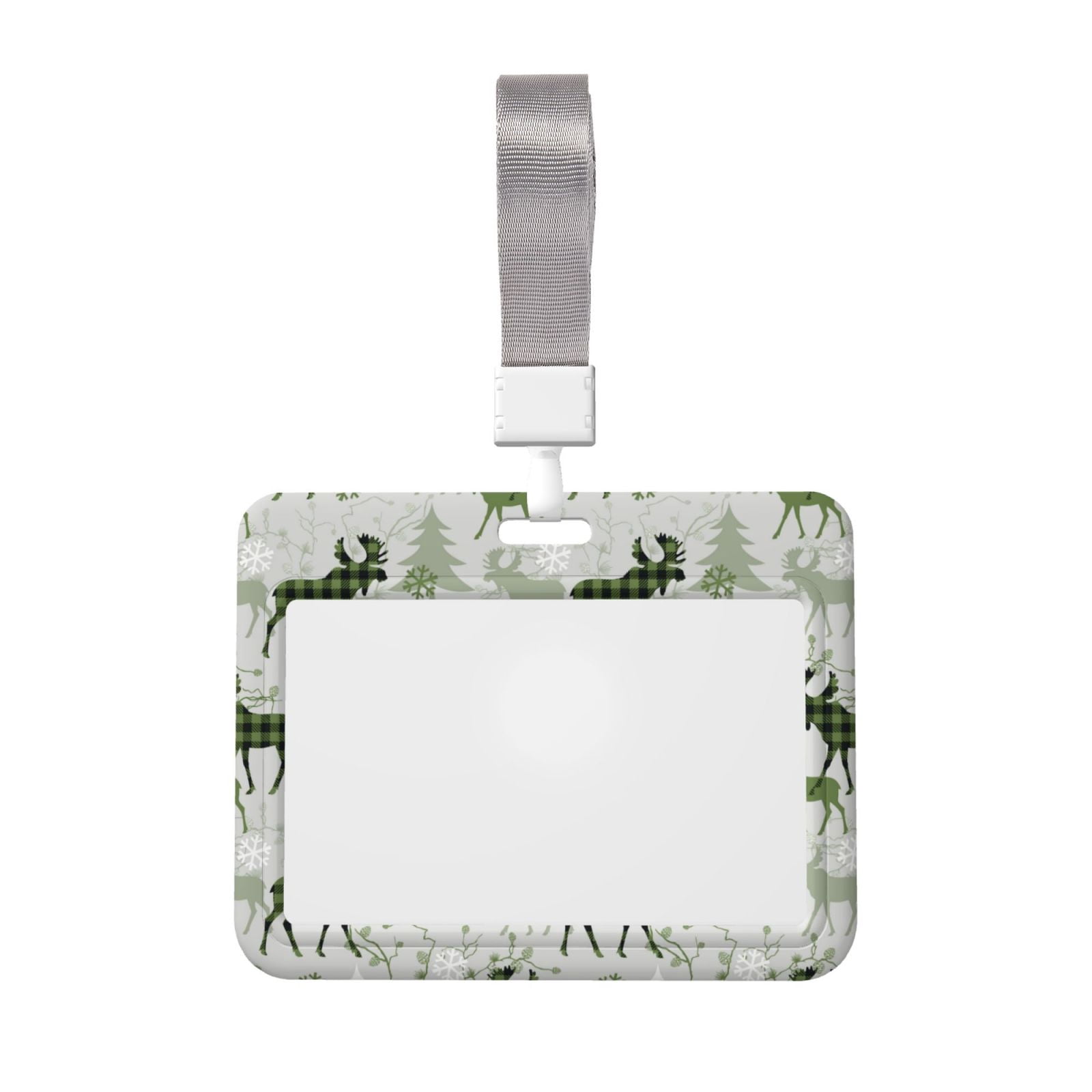 Susaid green plaid Moose tree Print ID Badge Holder with Double-Sided ...