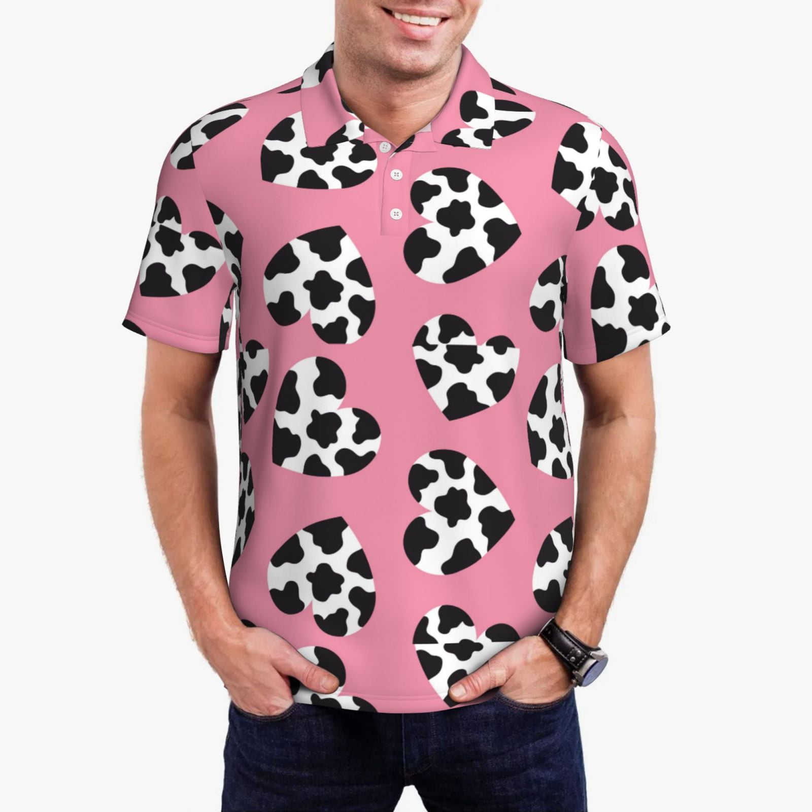 Susaid heart with cow Print Men's Short Sleeve Polo Shirt, Golf Shirts ...