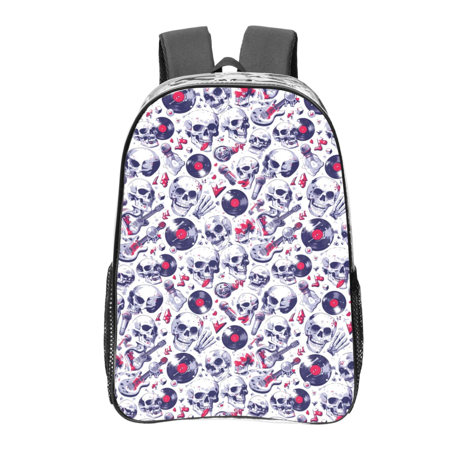 Susaid music Skull record mike Print Clear Backpack See Through ...