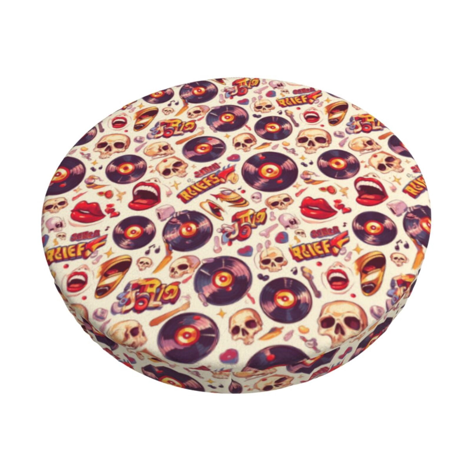 Susaid rock music Skull record Print Elastic Bar Stool Cover ...