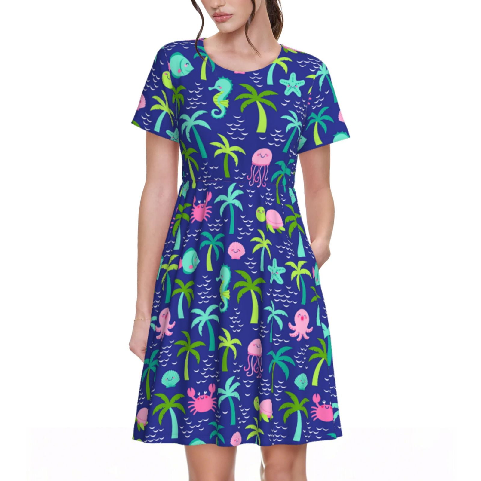 Susaid sea animals with palm tree Pattern Women's Casual Floral Print ...